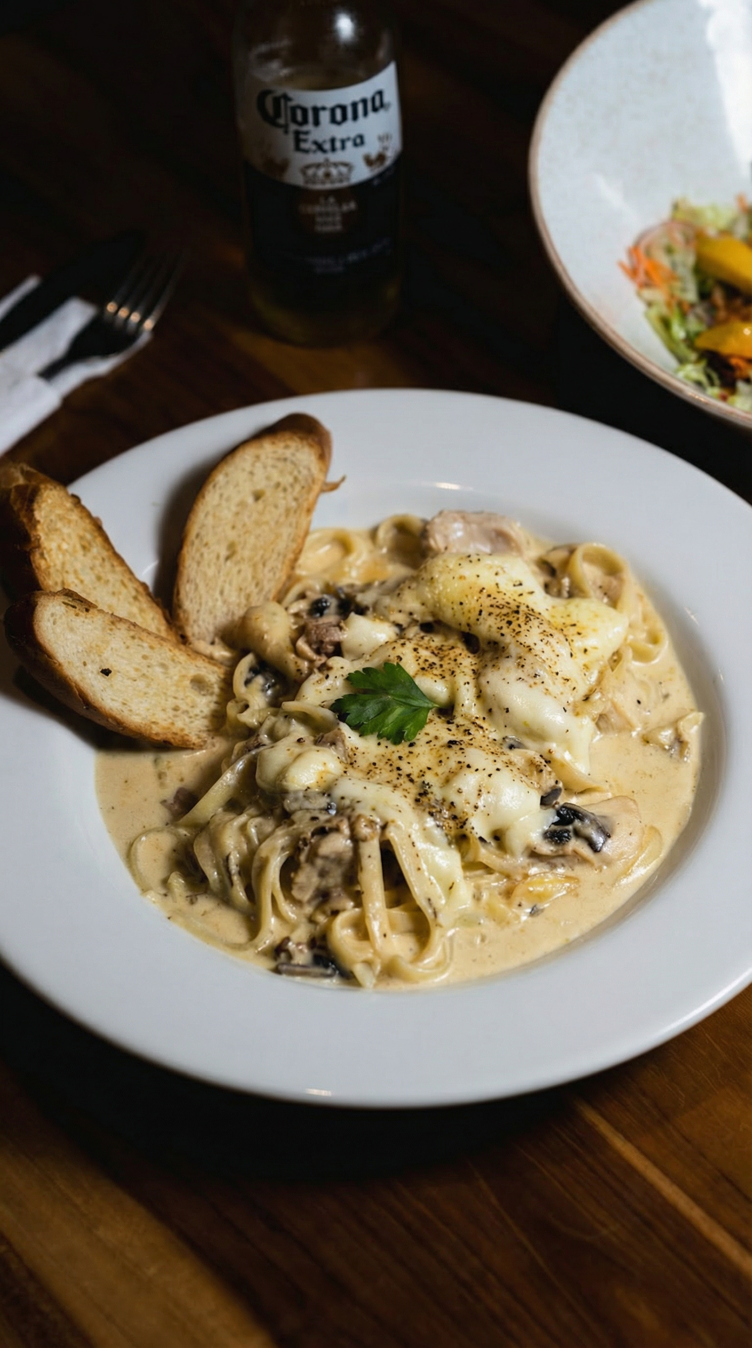 Creamy Pasta with Bread and Salad in Colombian Restaurant · Free Stock ...