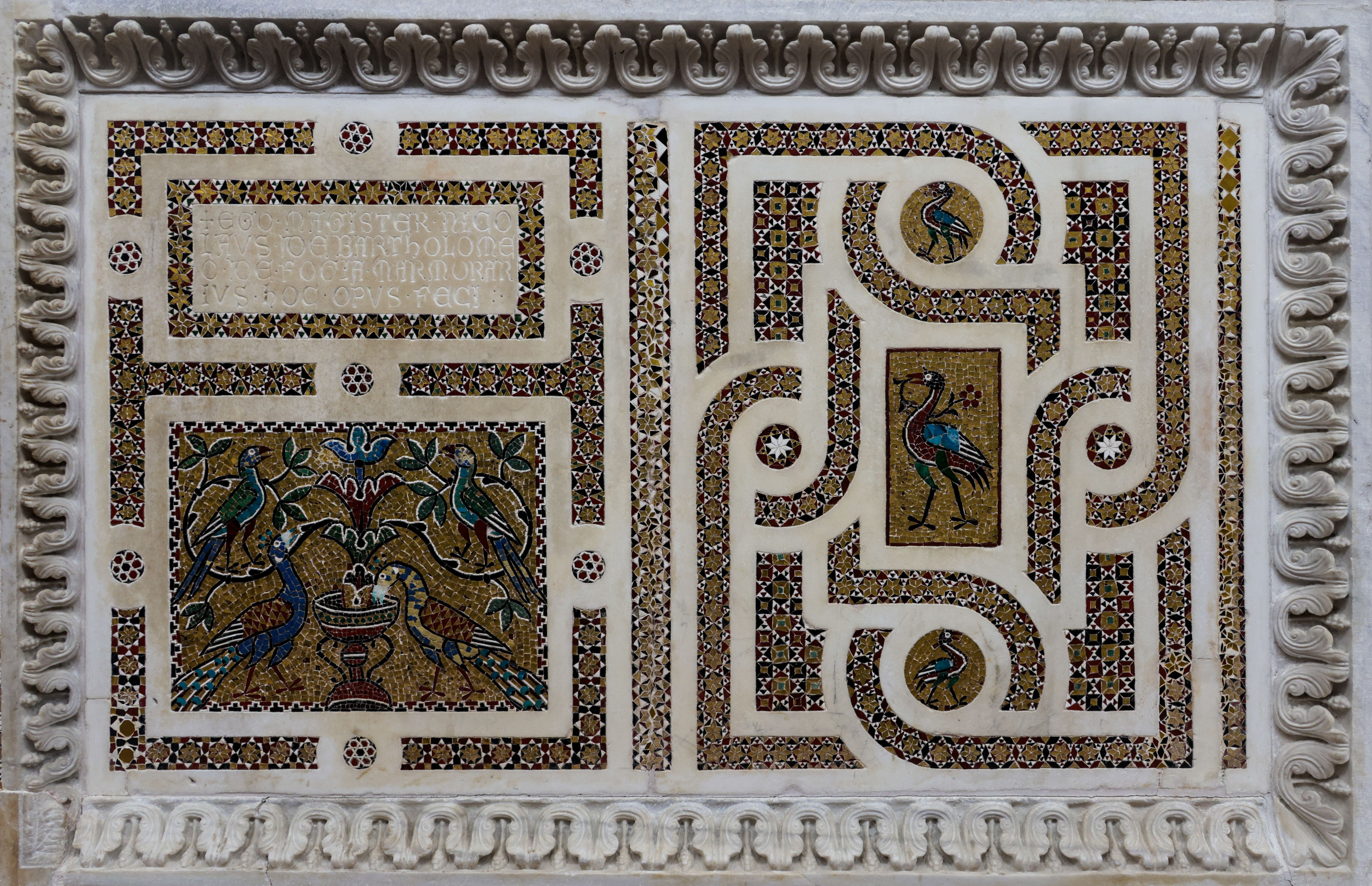 Ornate Roman Mosaic with Birds and Patterns · Free Stock Photo