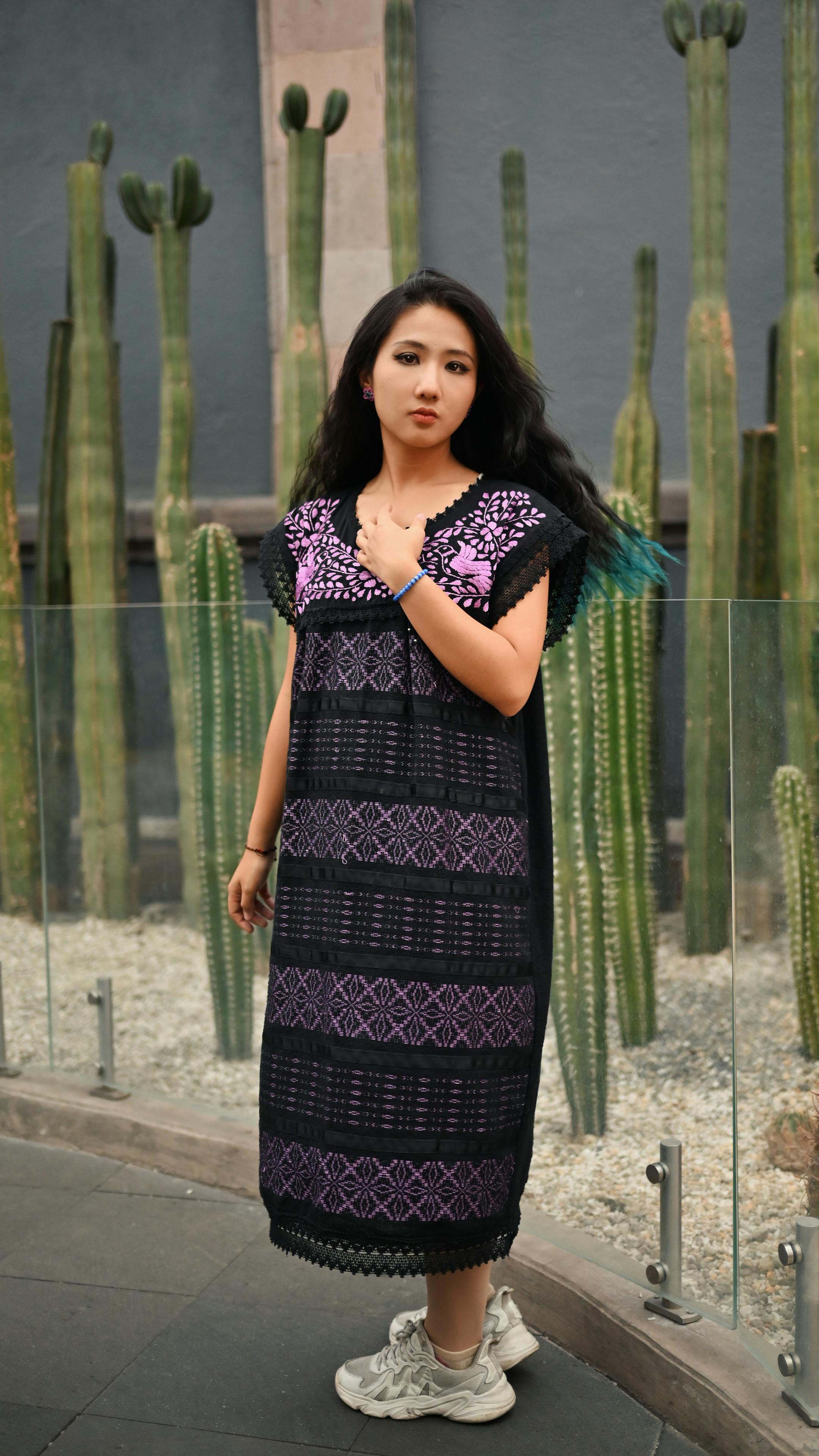 Woman in Traditional Dress with Cacti Background · Free Stock Photo