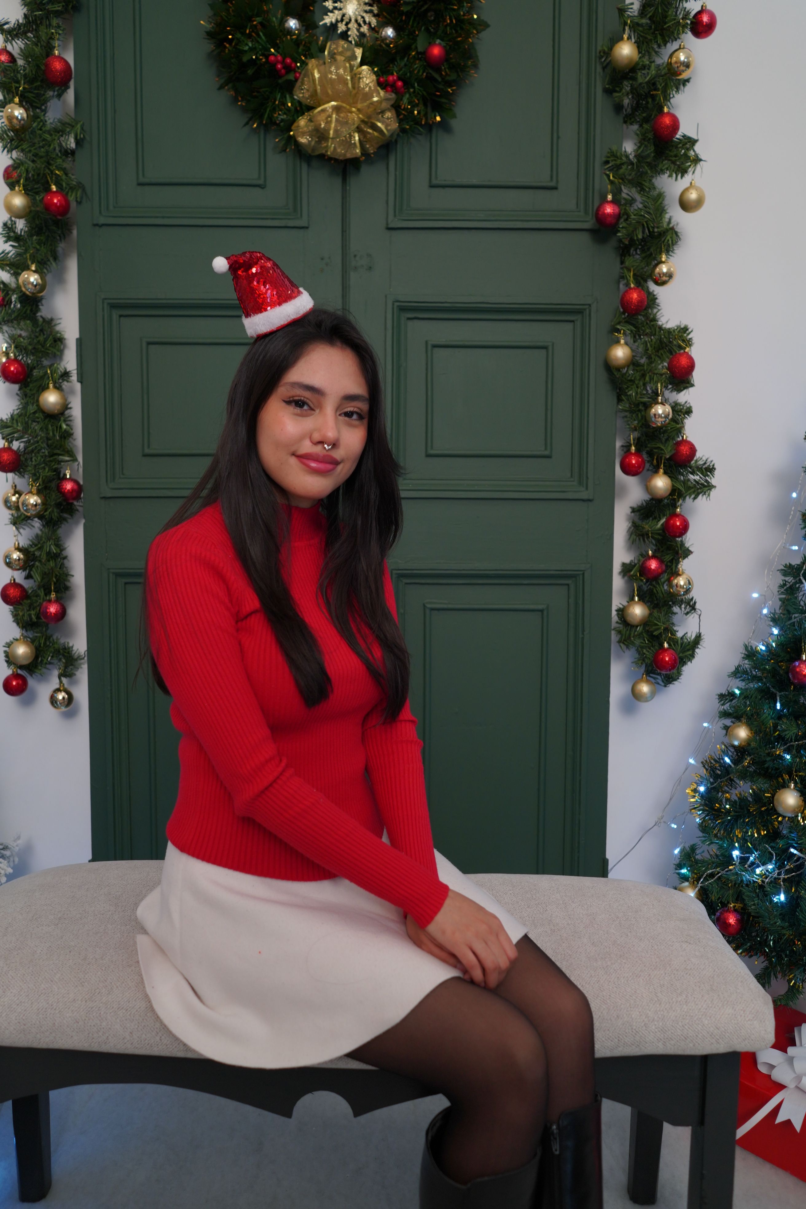 Festive Holiday Portrait with Christmas Decorations · Free Stock Photo