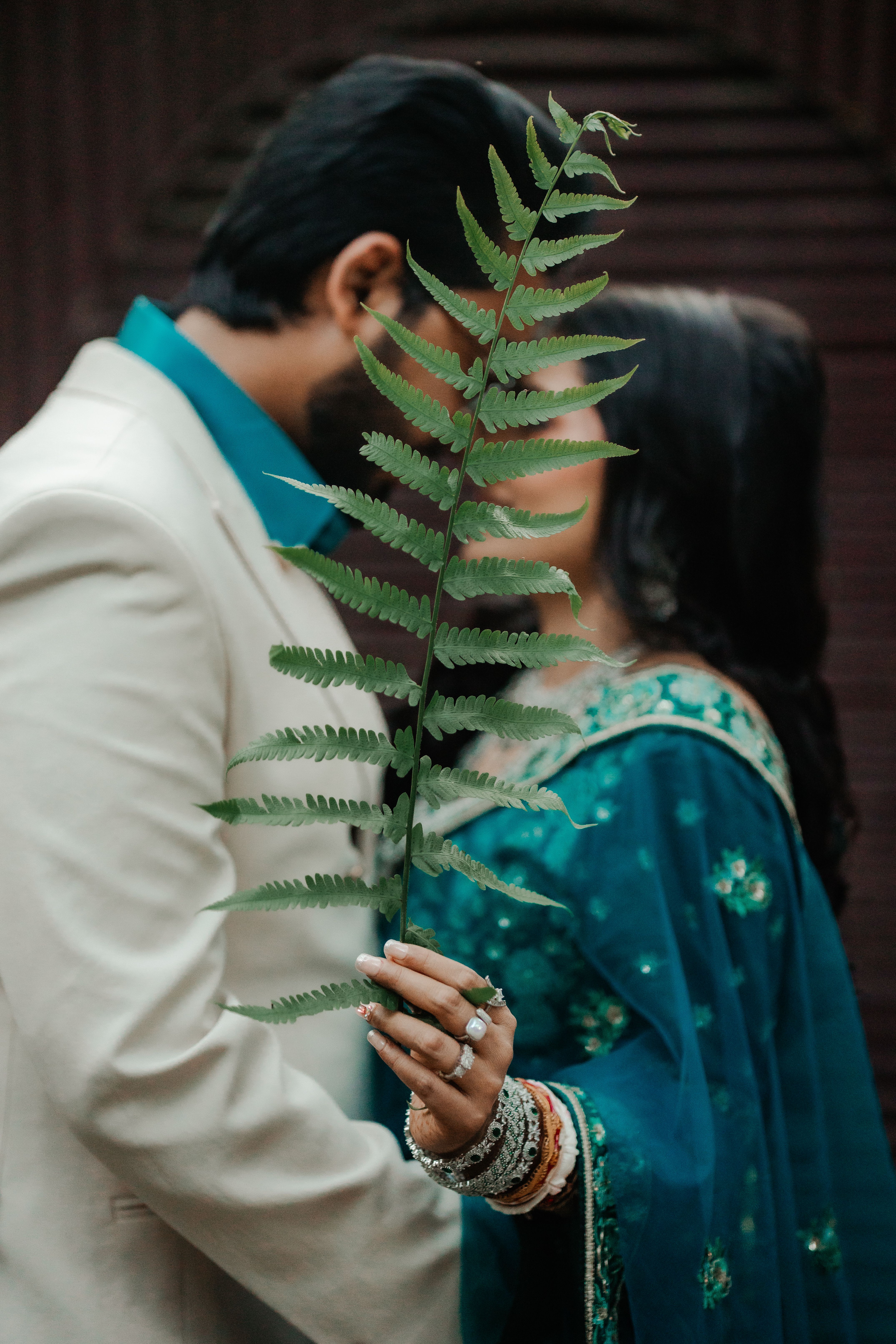 Romantic Couple Hidden Behind Fern Leaf · Free Stock Photo