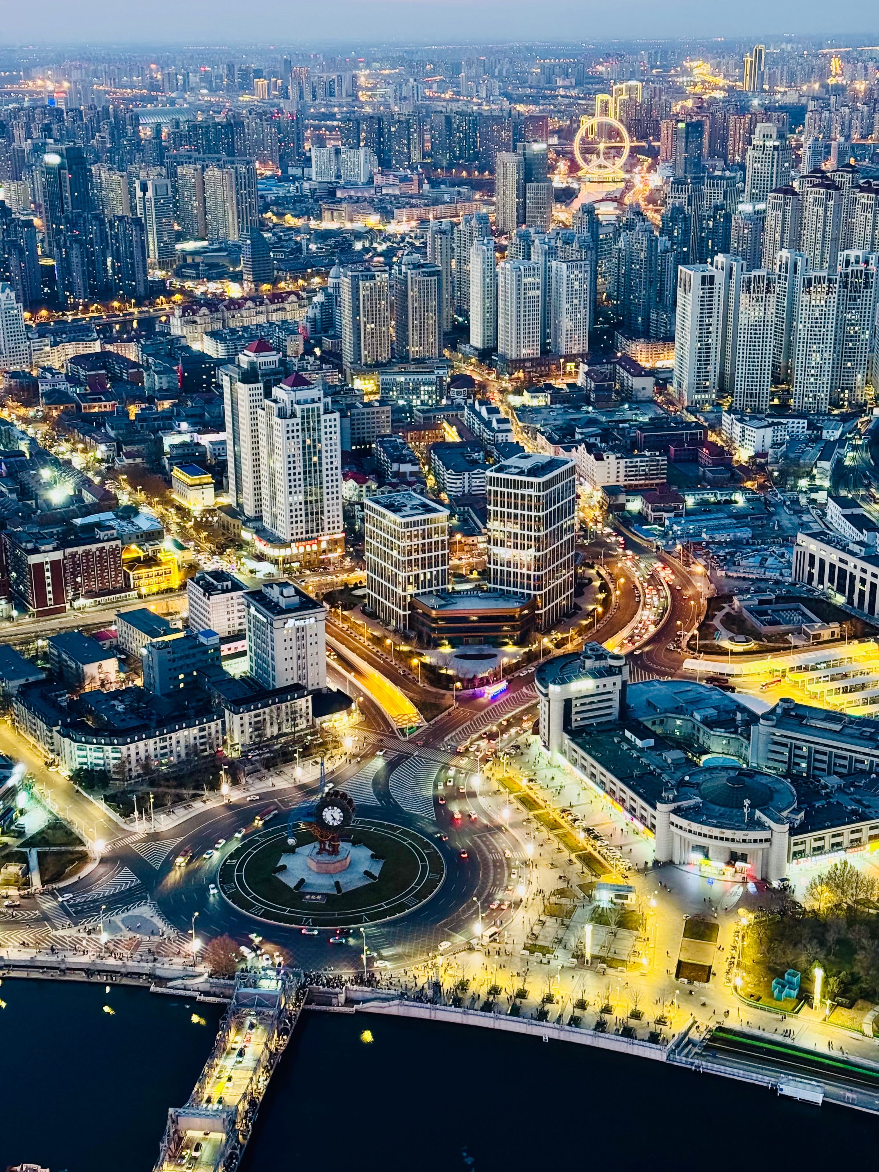 Aerial View of Illuminated City Skyline at Night · Free Stock Photo