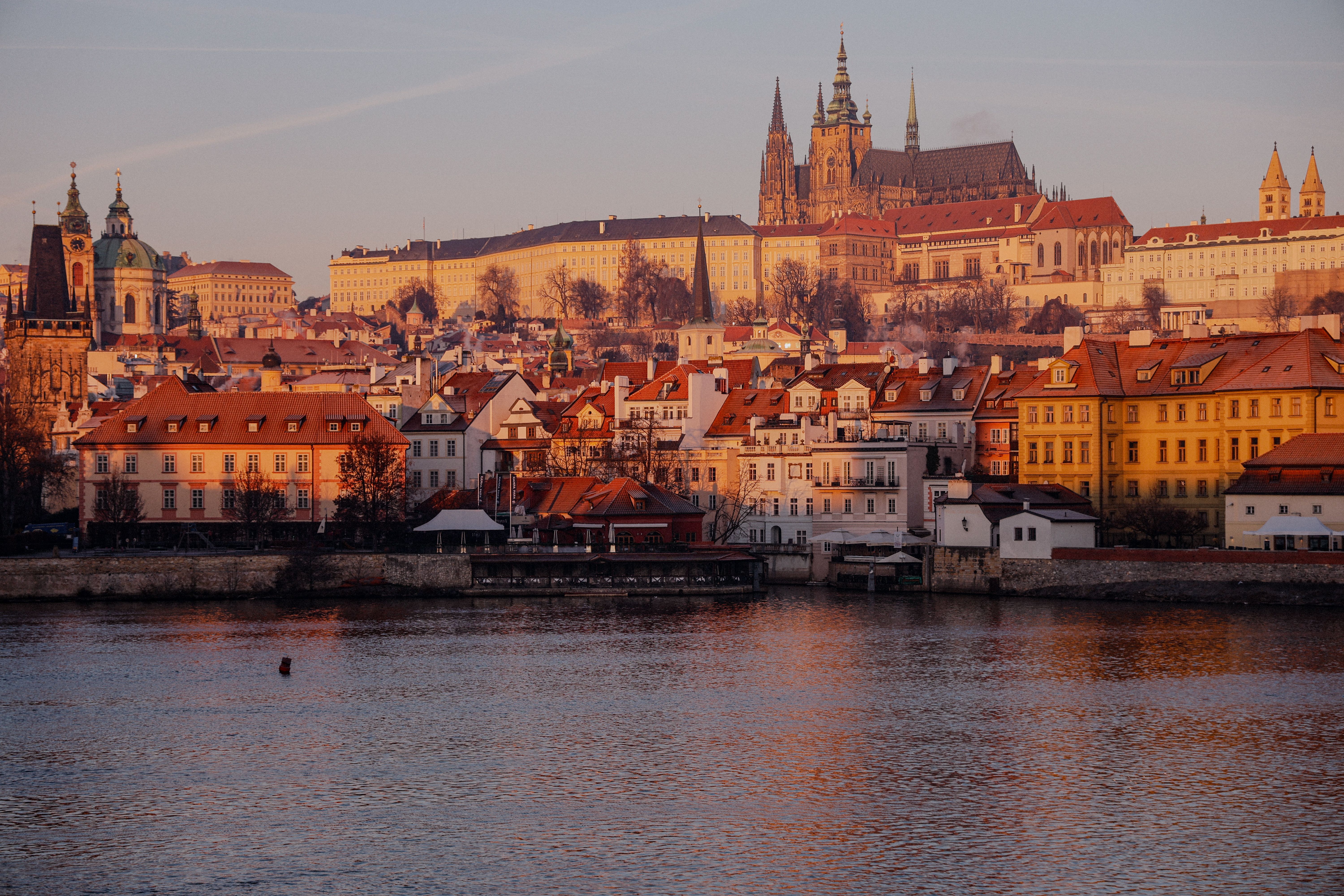 Prague Skyline with Prague Castle at Sunset · Free Stock Photo