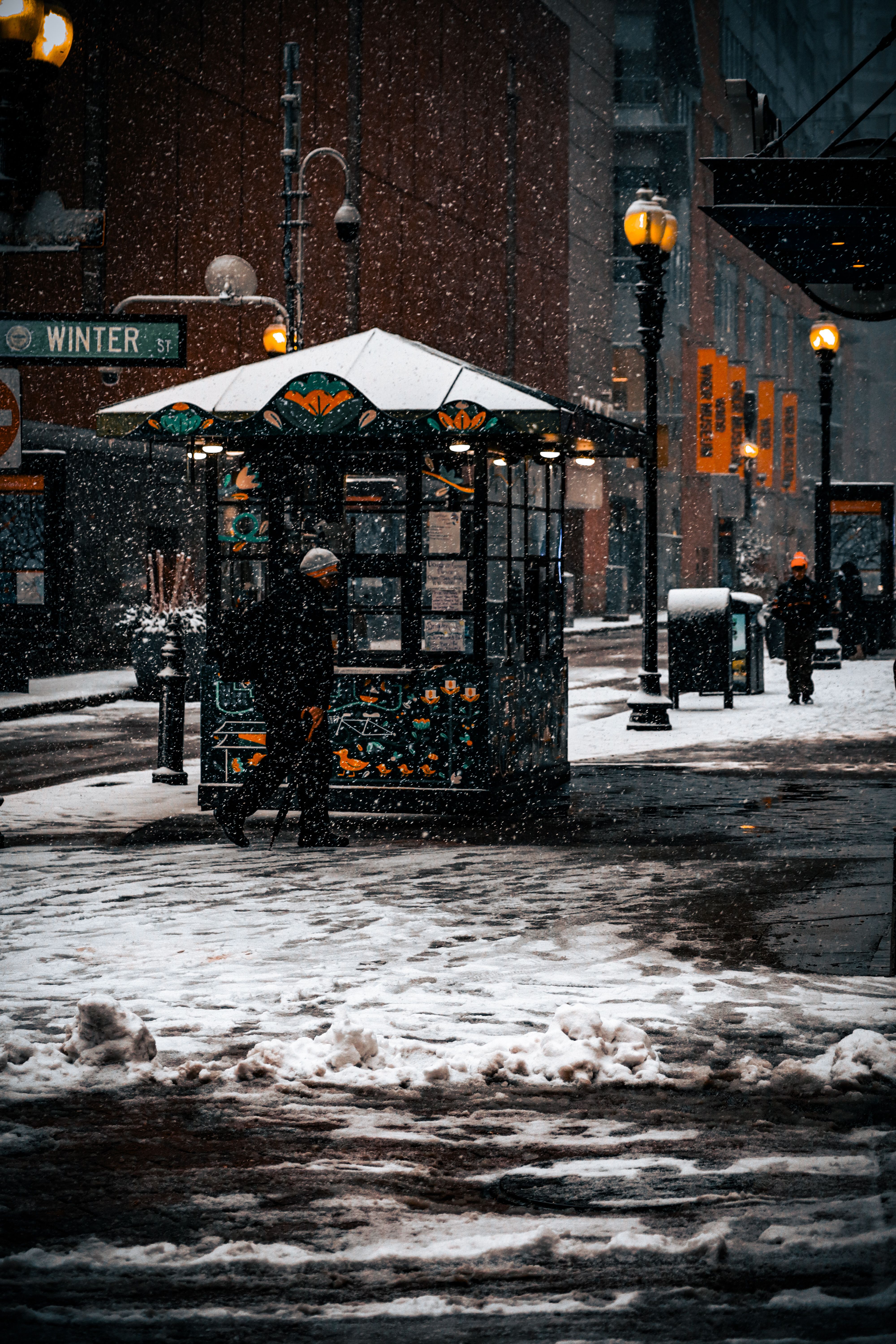 Winter Street Scene in Boston During Snowfall · Free Stock Photo