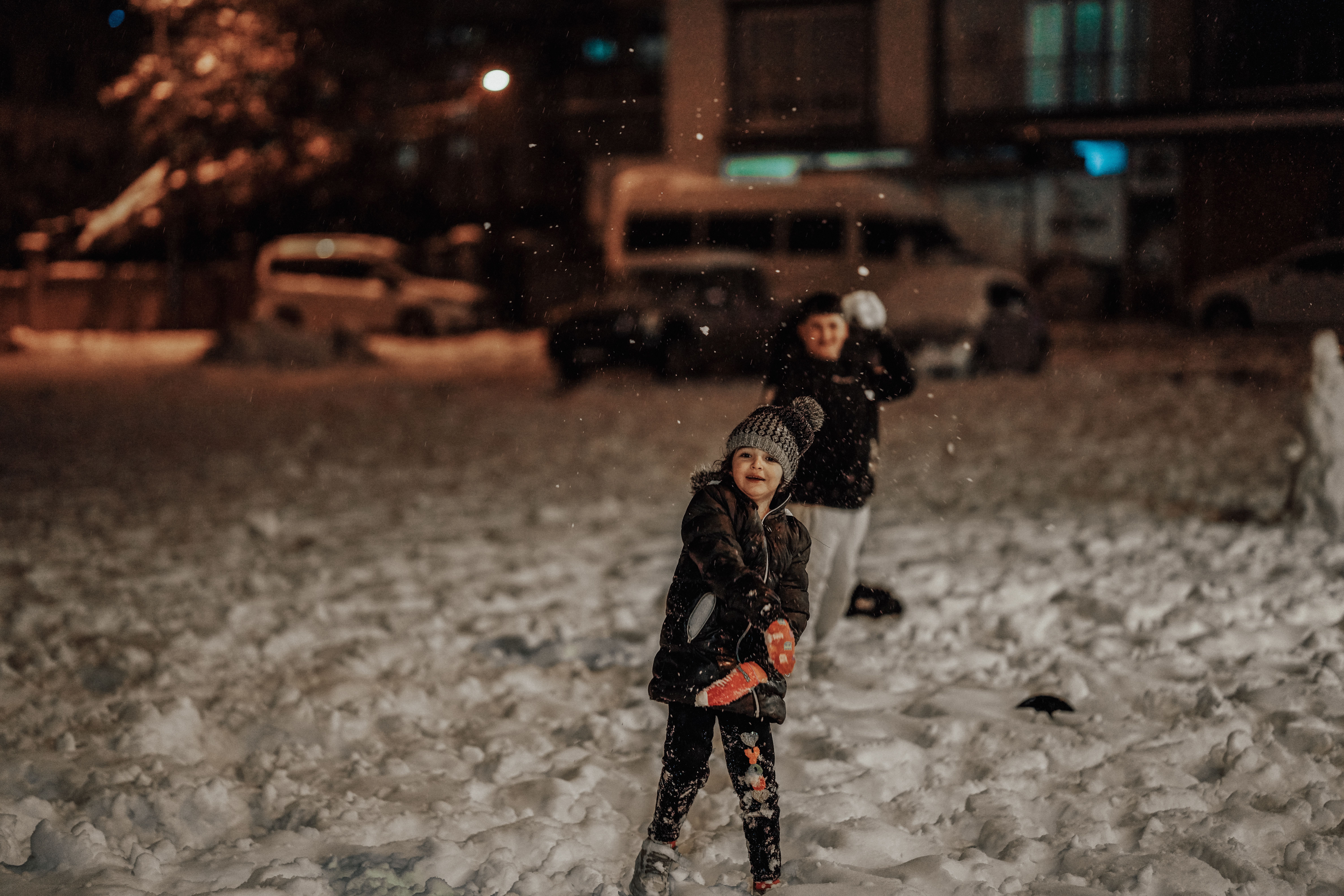 Children Playing in Snow at Night · Free Stock Photo