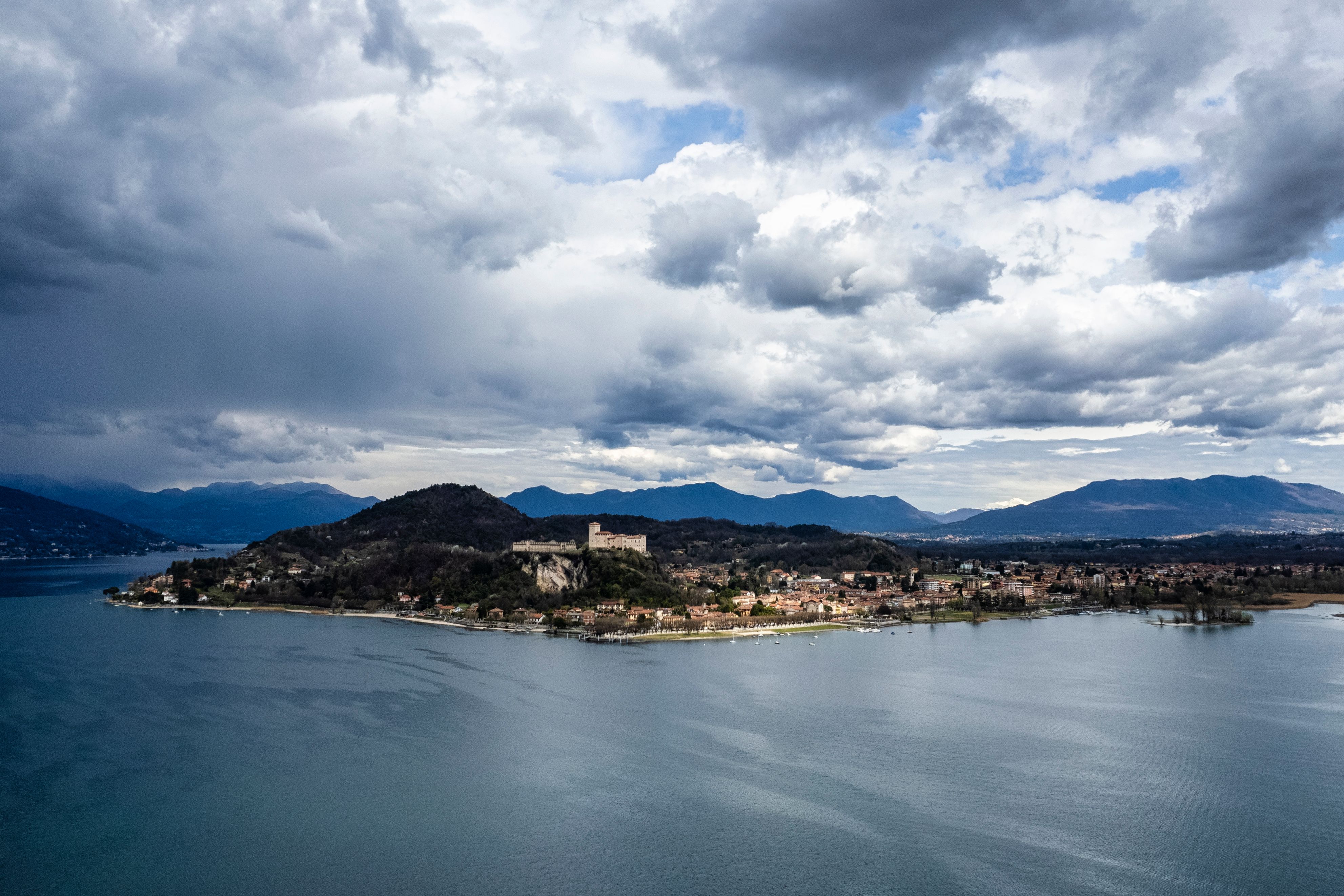 Aerial View of Angera with Rocca Borromeo Castle · Free Stock Photo