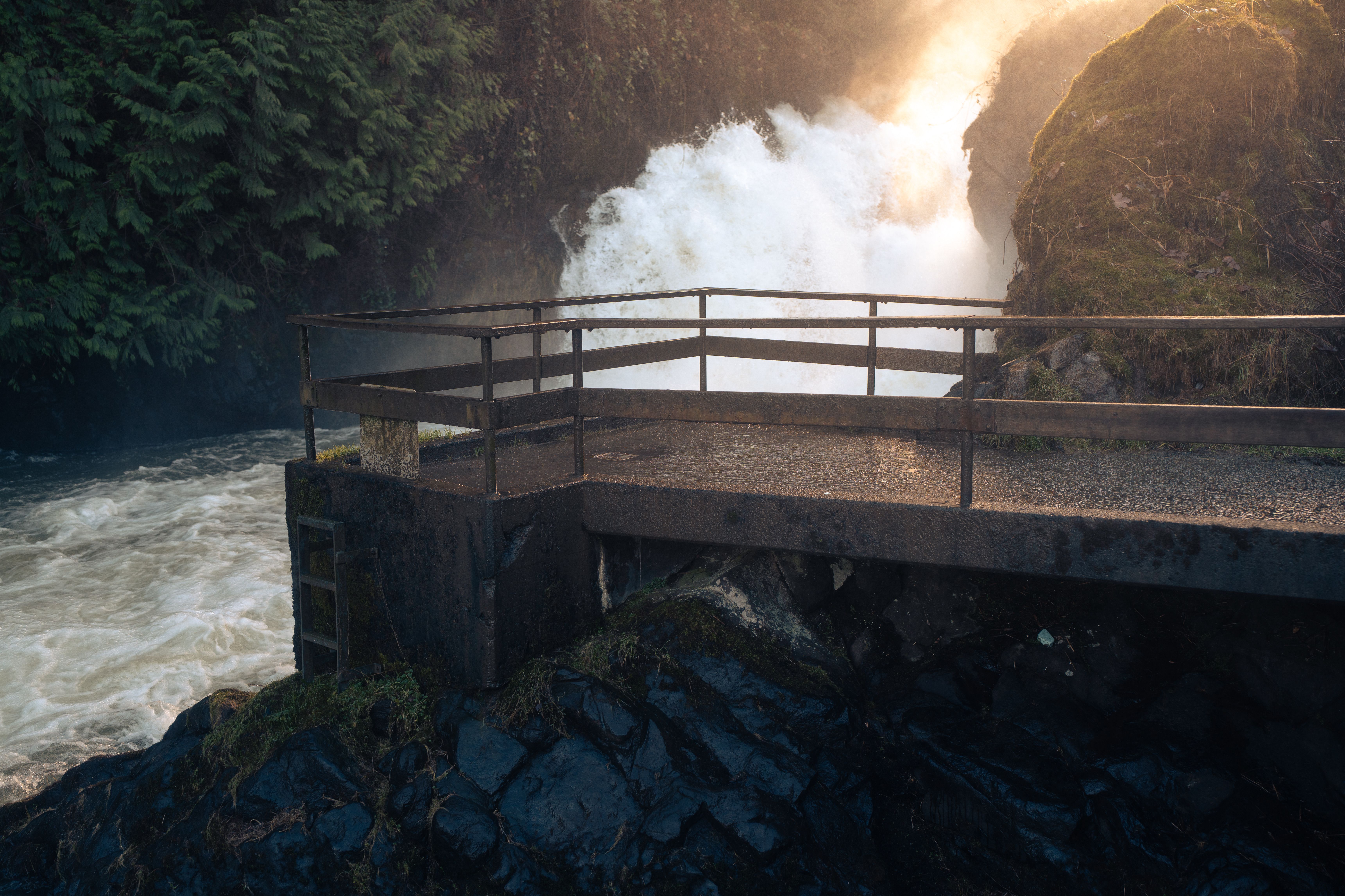 Scenic Waterfall with Viewing Platform in Forest · Free Stock Photo
