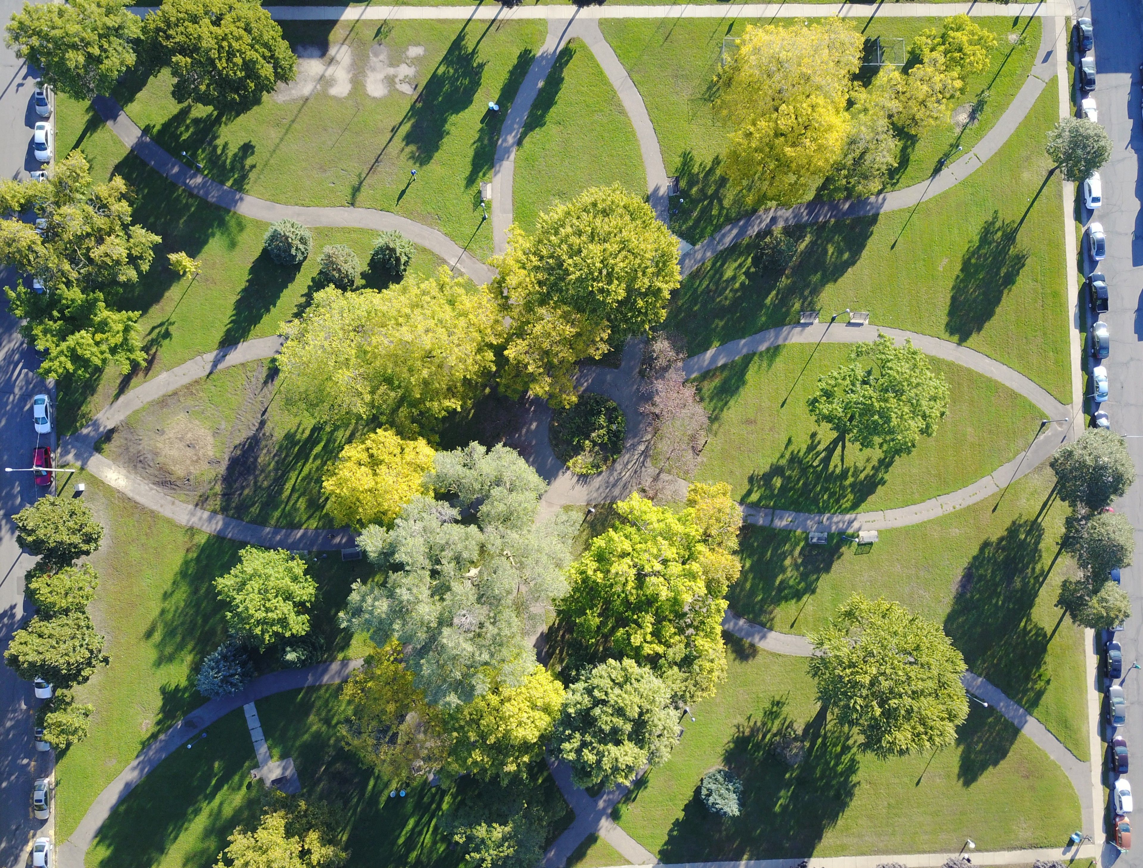 Aerial View of a Symmetrical Urban Park · Free Stock Photo