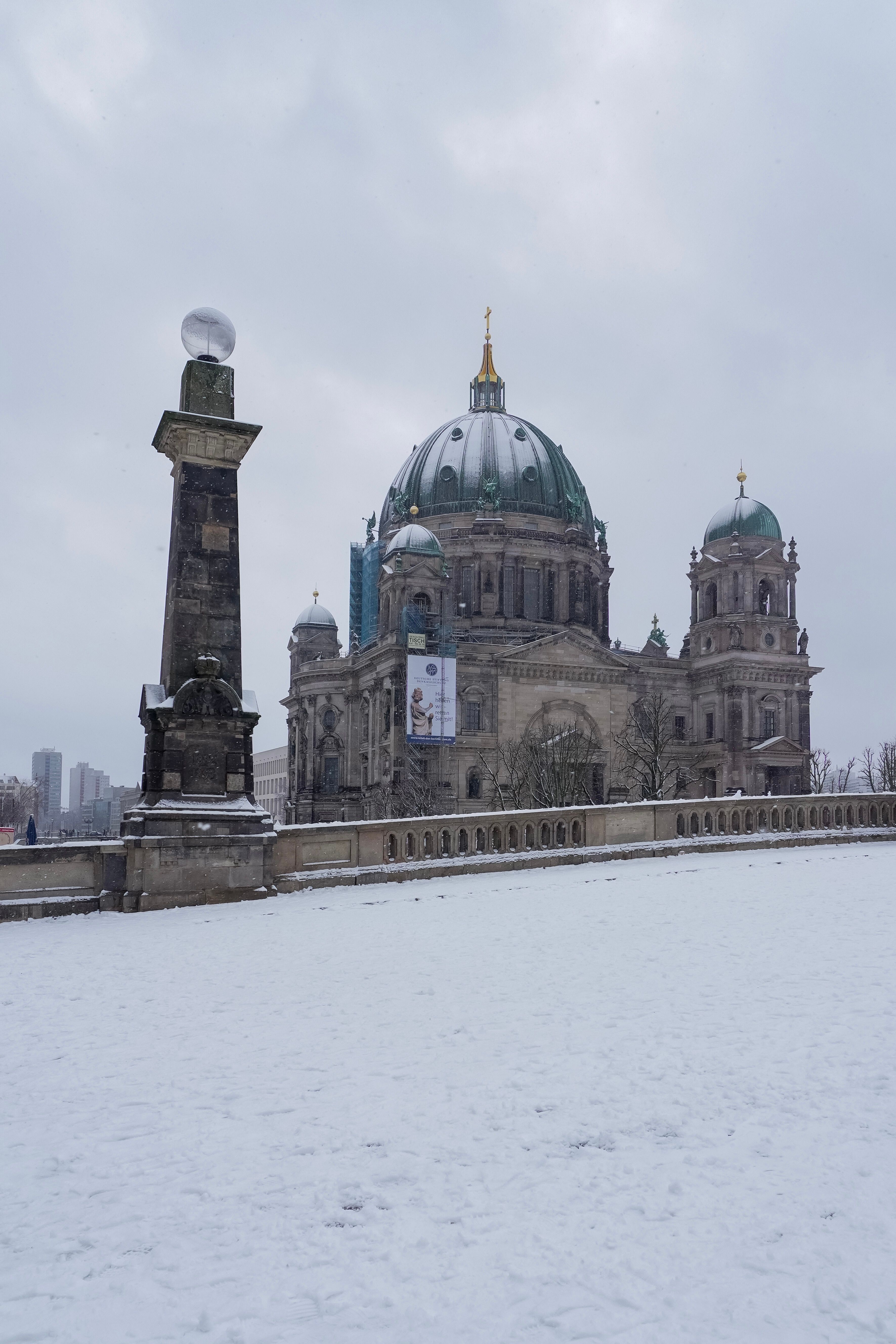 Snowy Winter Scene at Berlin Cathedral · Free Stock Photo
