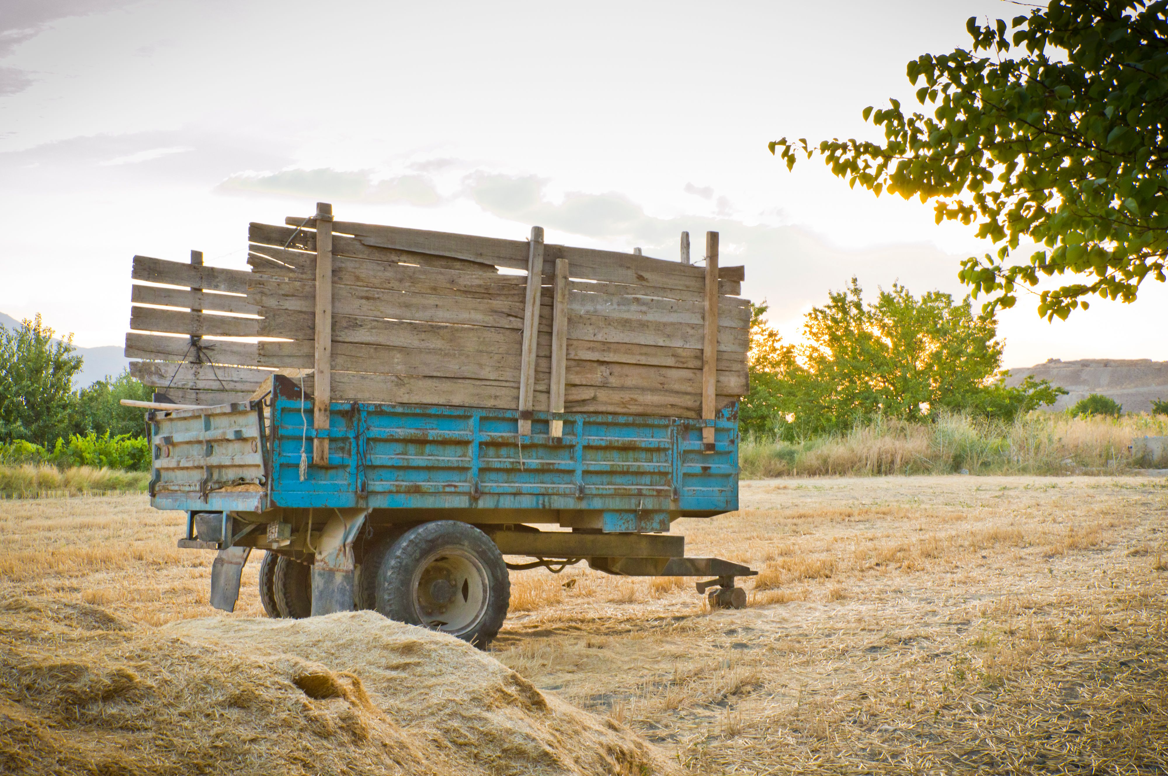 Rustic Farm Trailer in a Countryside Landscape · Free Stock Photo