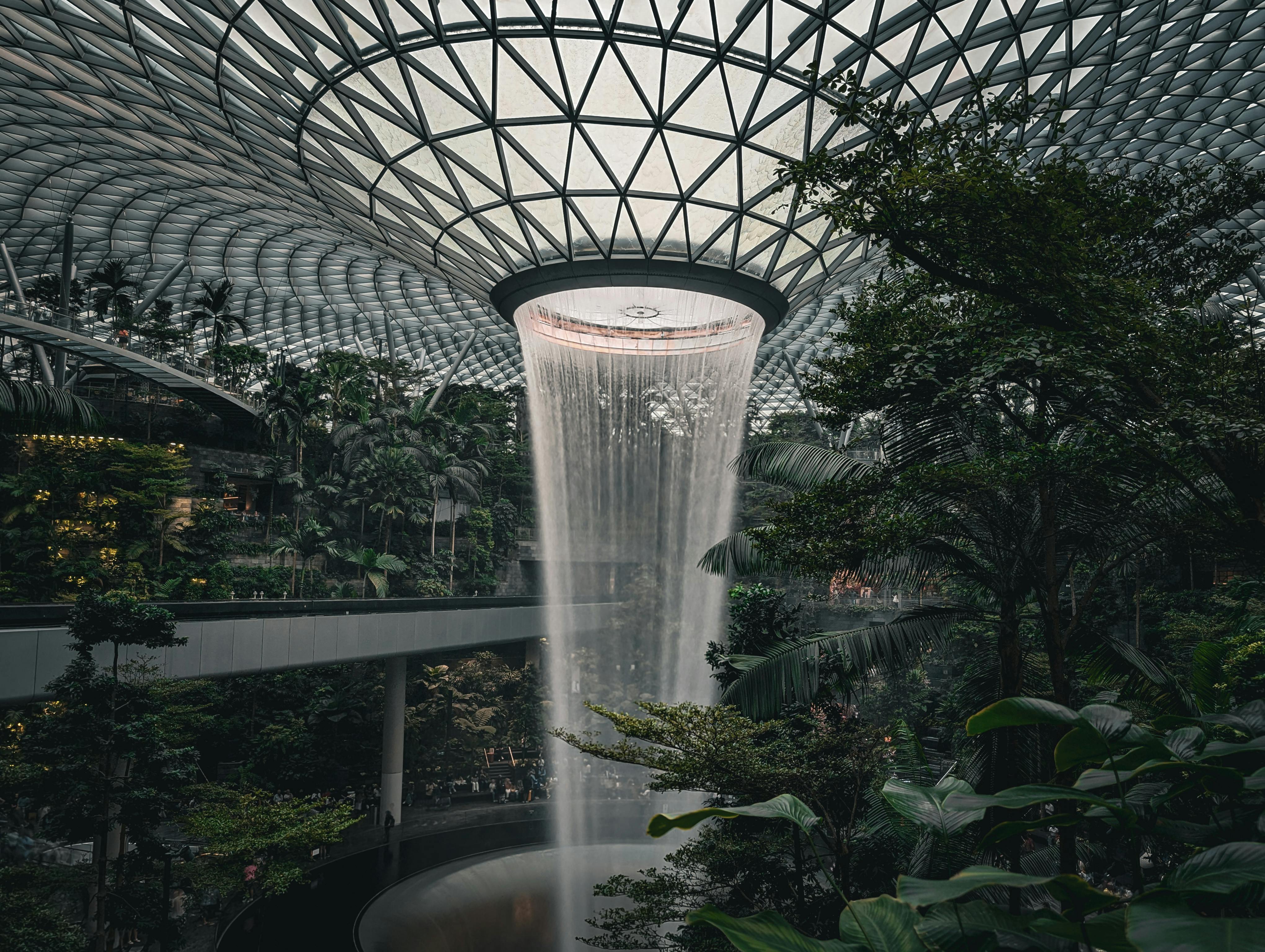 Jewel Changi Airport Waterfall in Lush Indoor Garden · Free Stock Photo