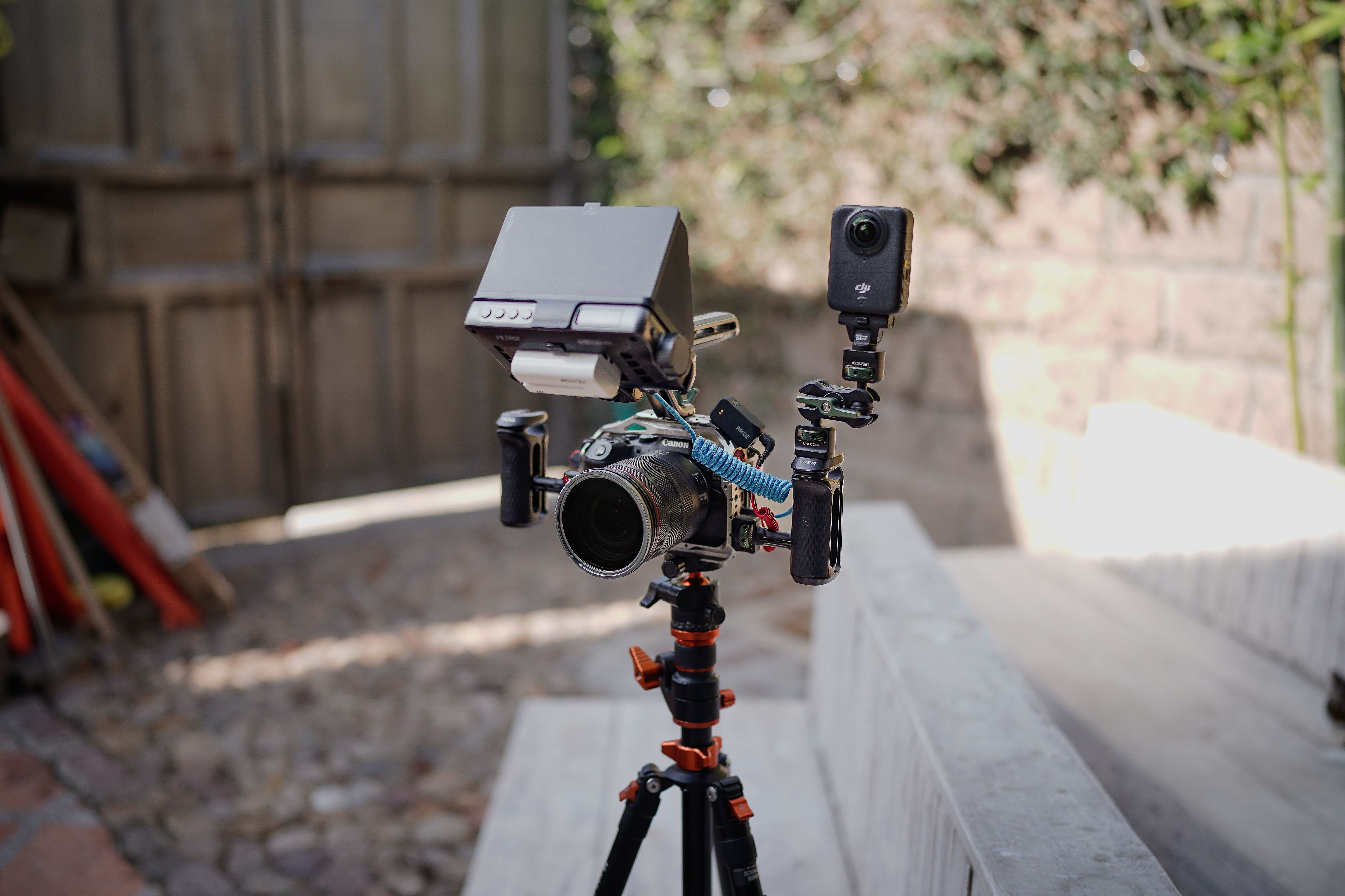 Professional Camera Setup with Monitor Outdoors · Free Stock Photo