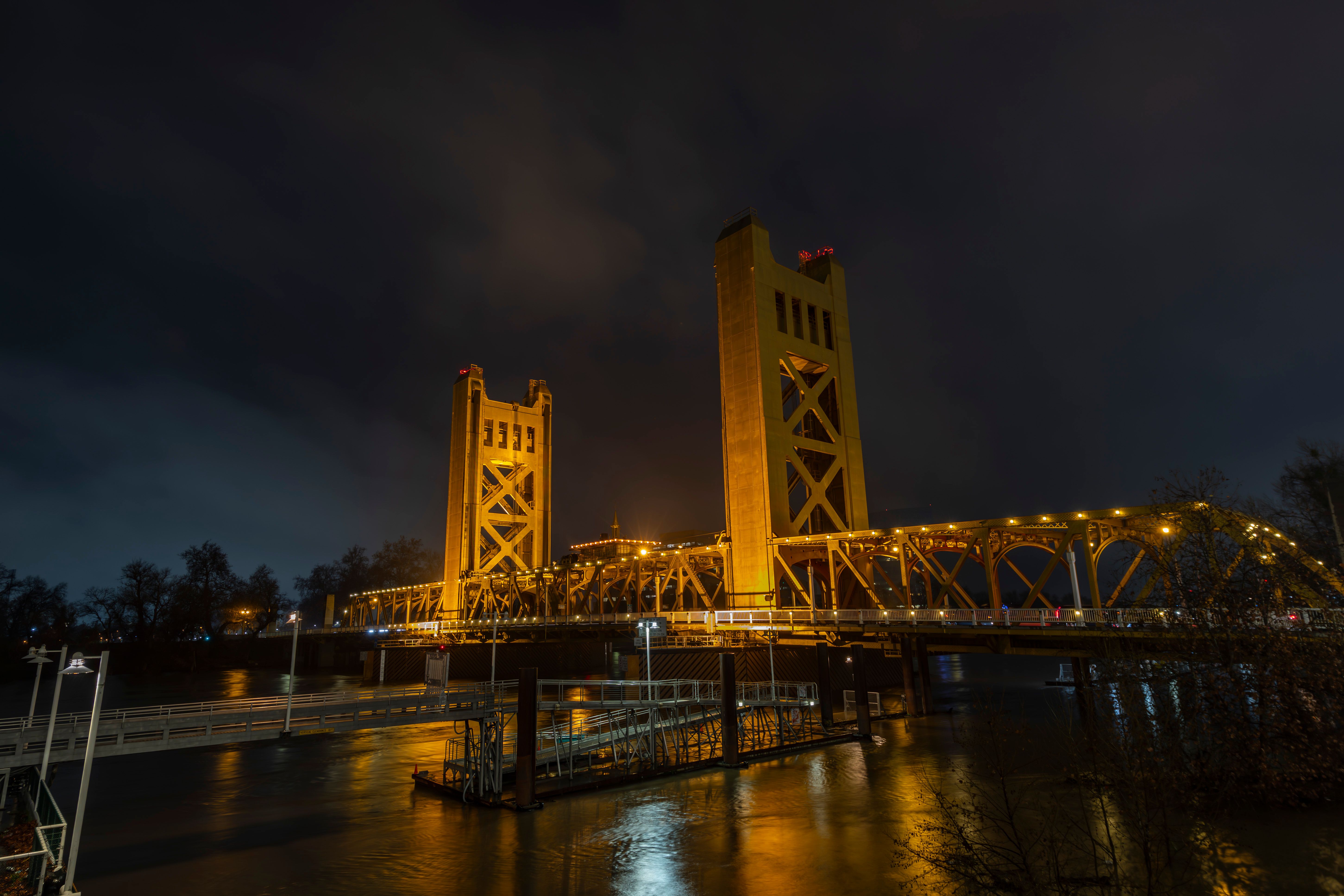 Night View of Sacramento's Tower Bridge Illuminated · Free Stock Photo