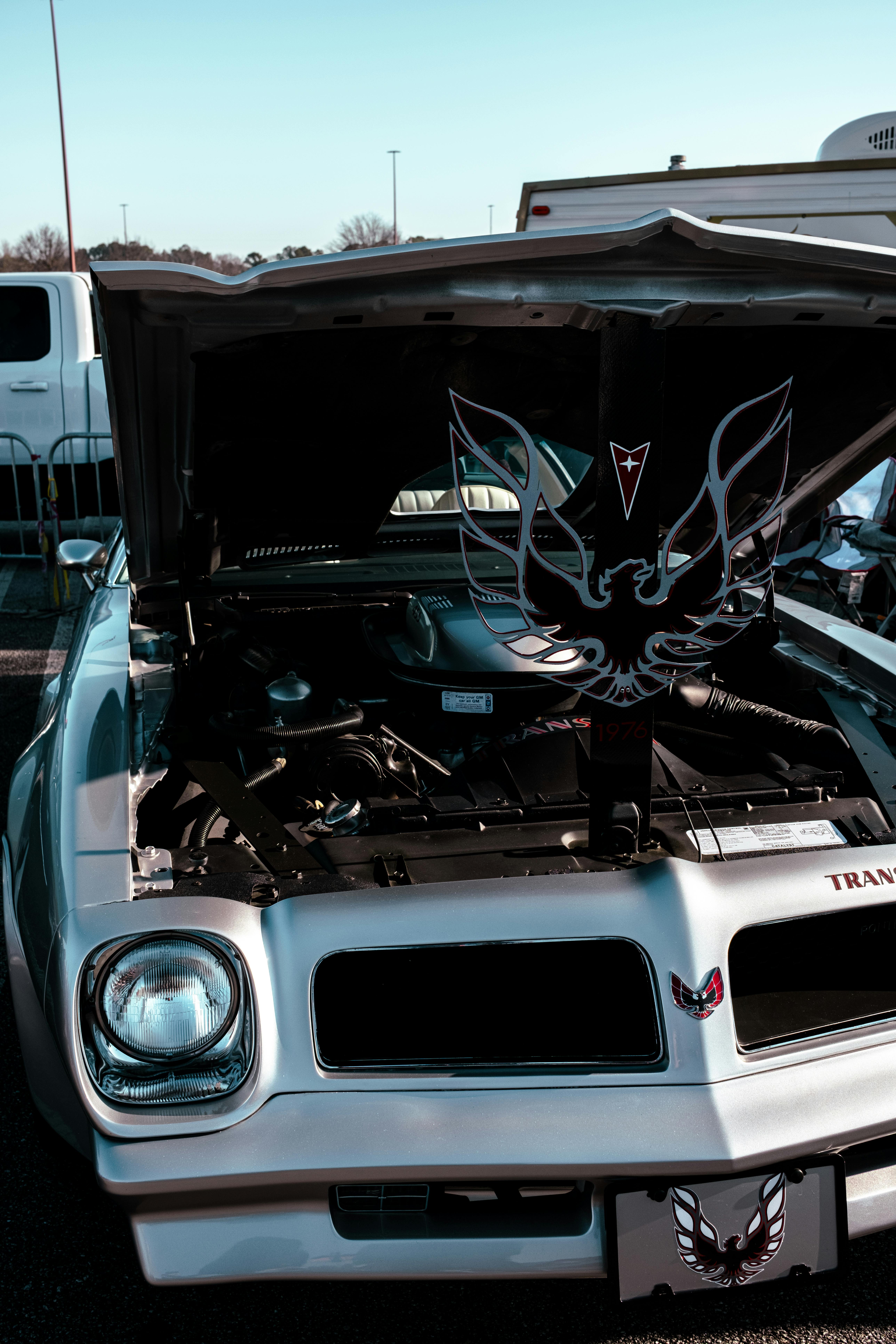 Classic Pontiac Trans Am with Hood Up Displaying Engine · Free Stock Photo