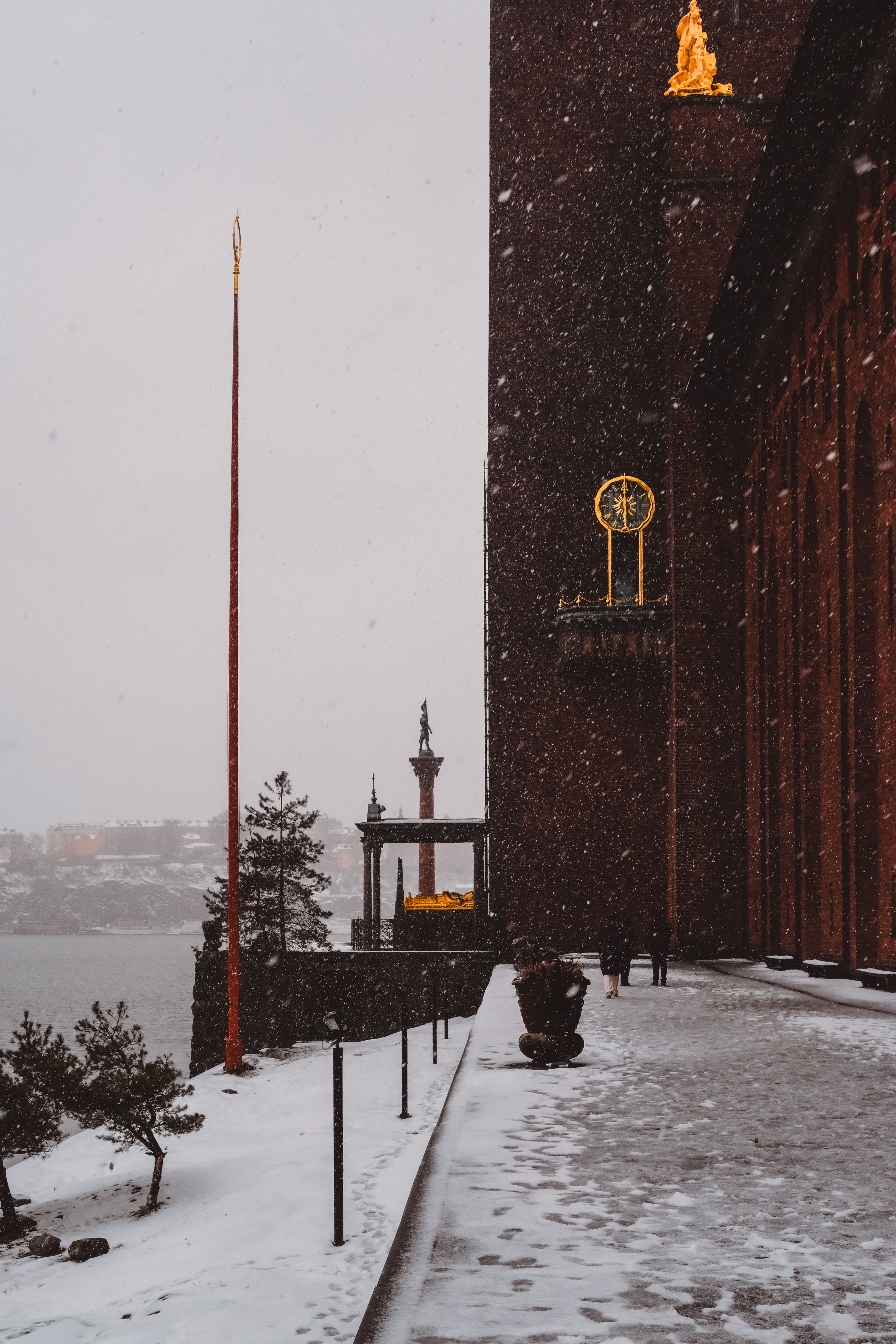 Winter Scene at Stockholm City Hall in Snowfall · Free Stock Photo