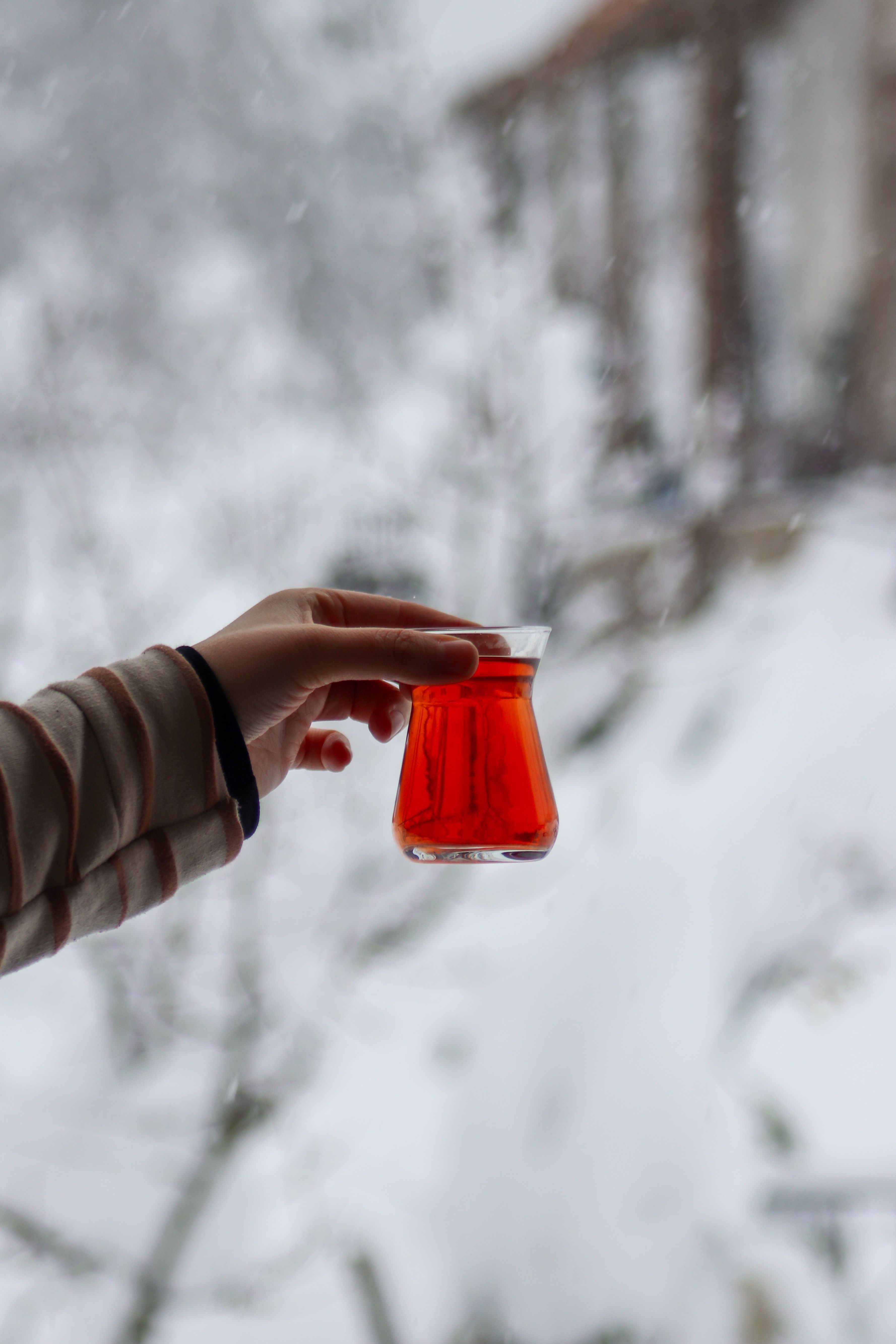 Turkish Tea in Snowy Mengen, Türkiye · Free Stock Photo