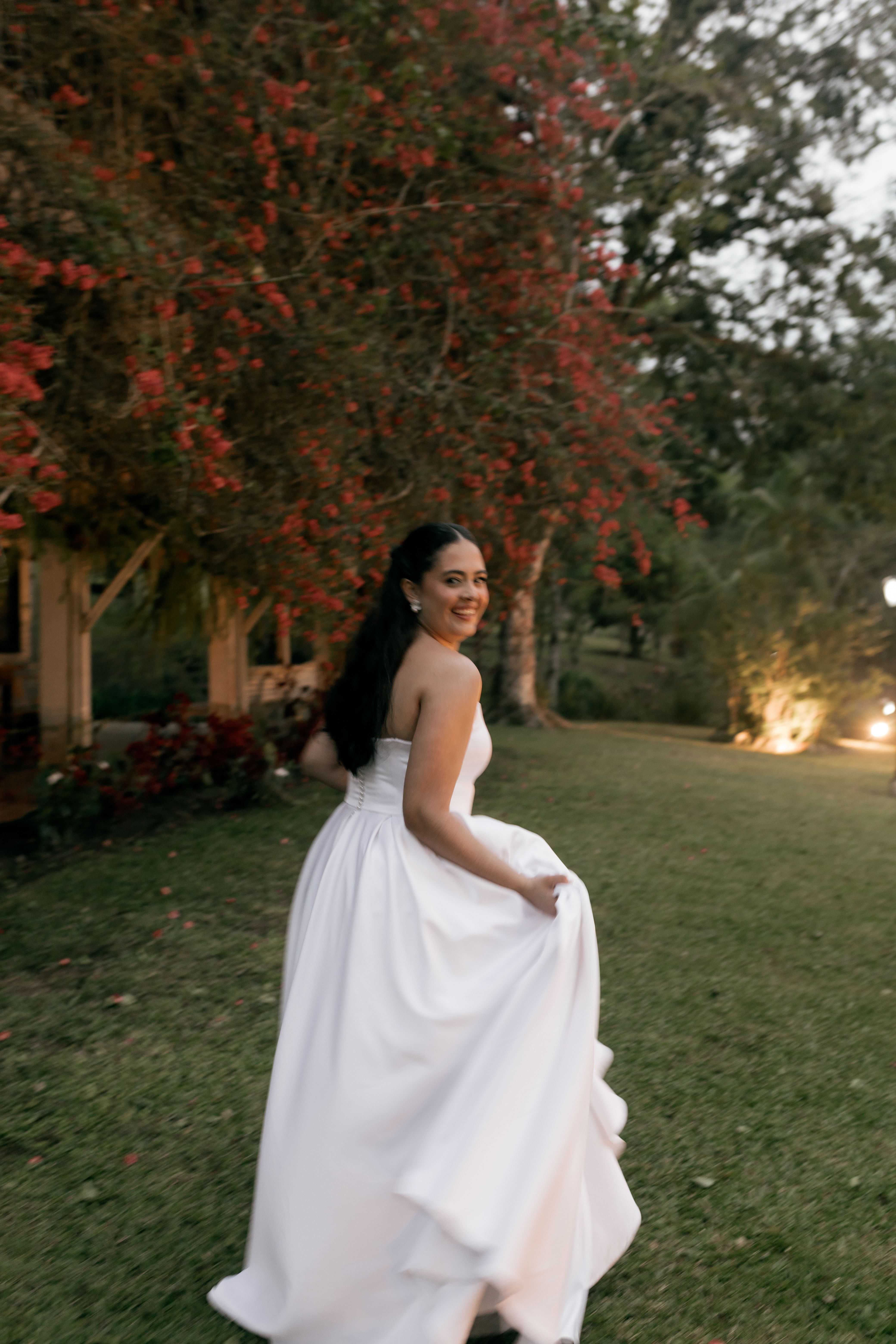 Elegant Bride in Garden Portrait at Dusk · Free Stock Photo