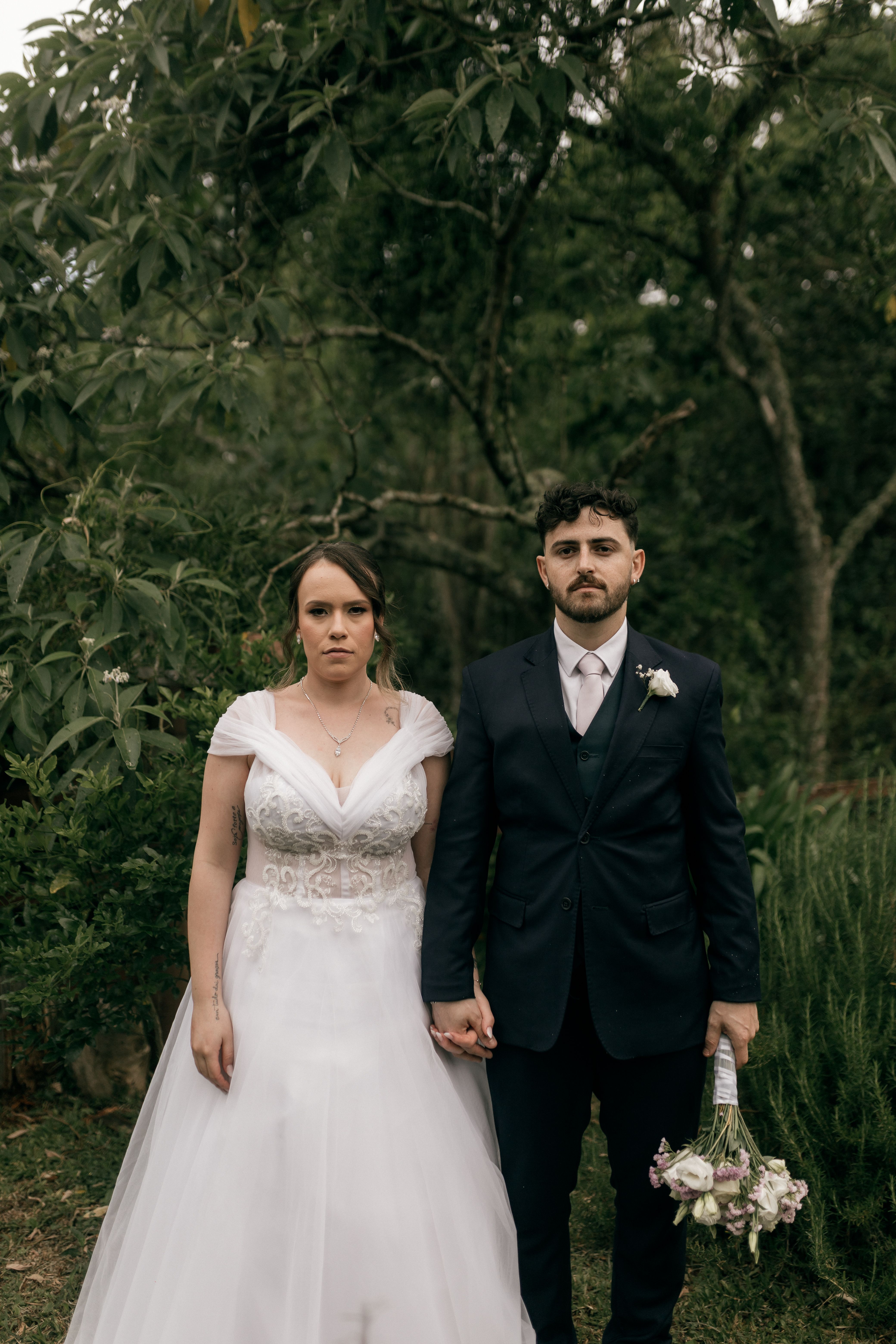 Elegant Outdoor Wedding Portrait of a Couple · Free Stock Photo
