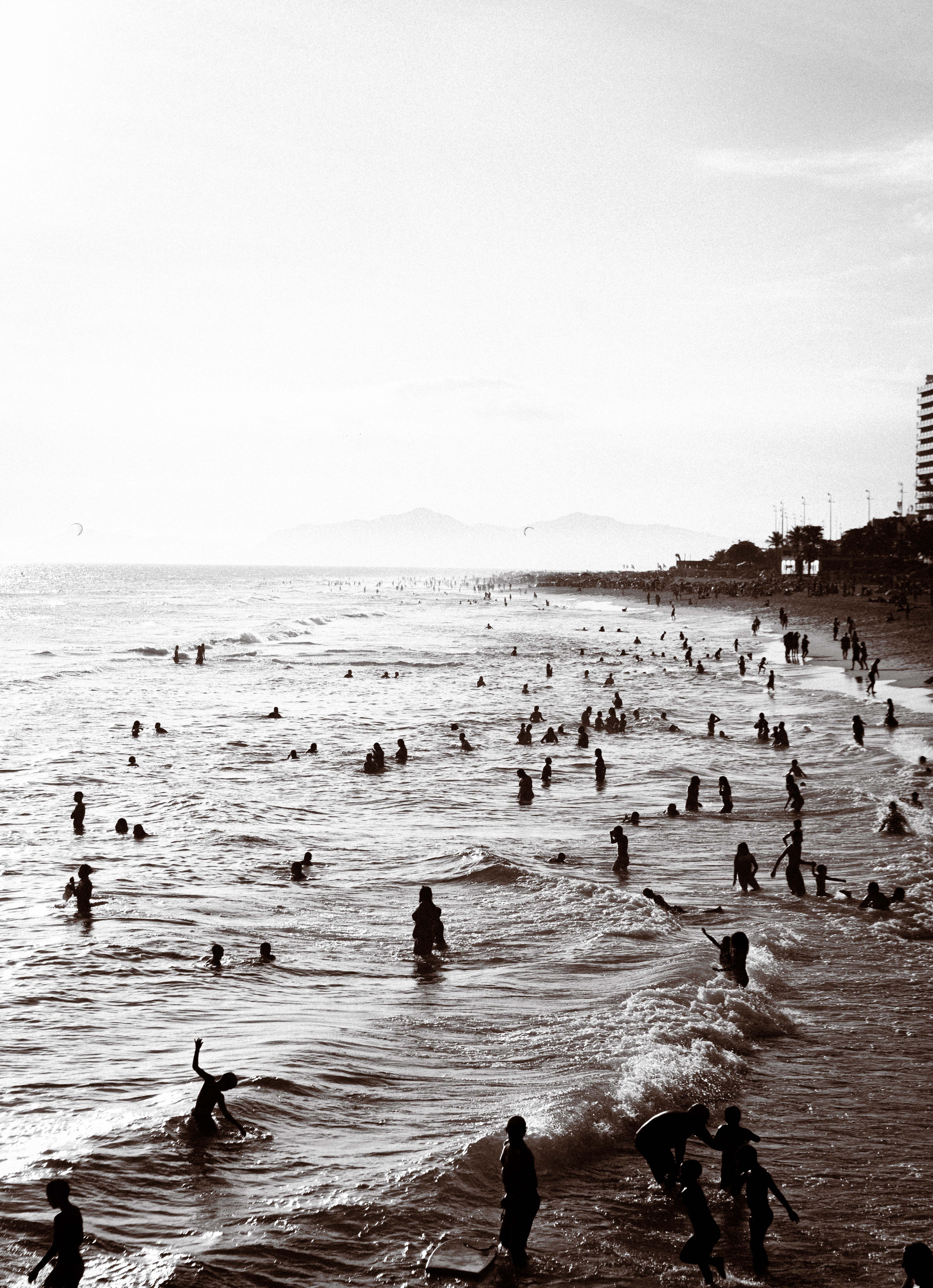 Crowded Beach Scene at Sunset · Free Stock Photo
