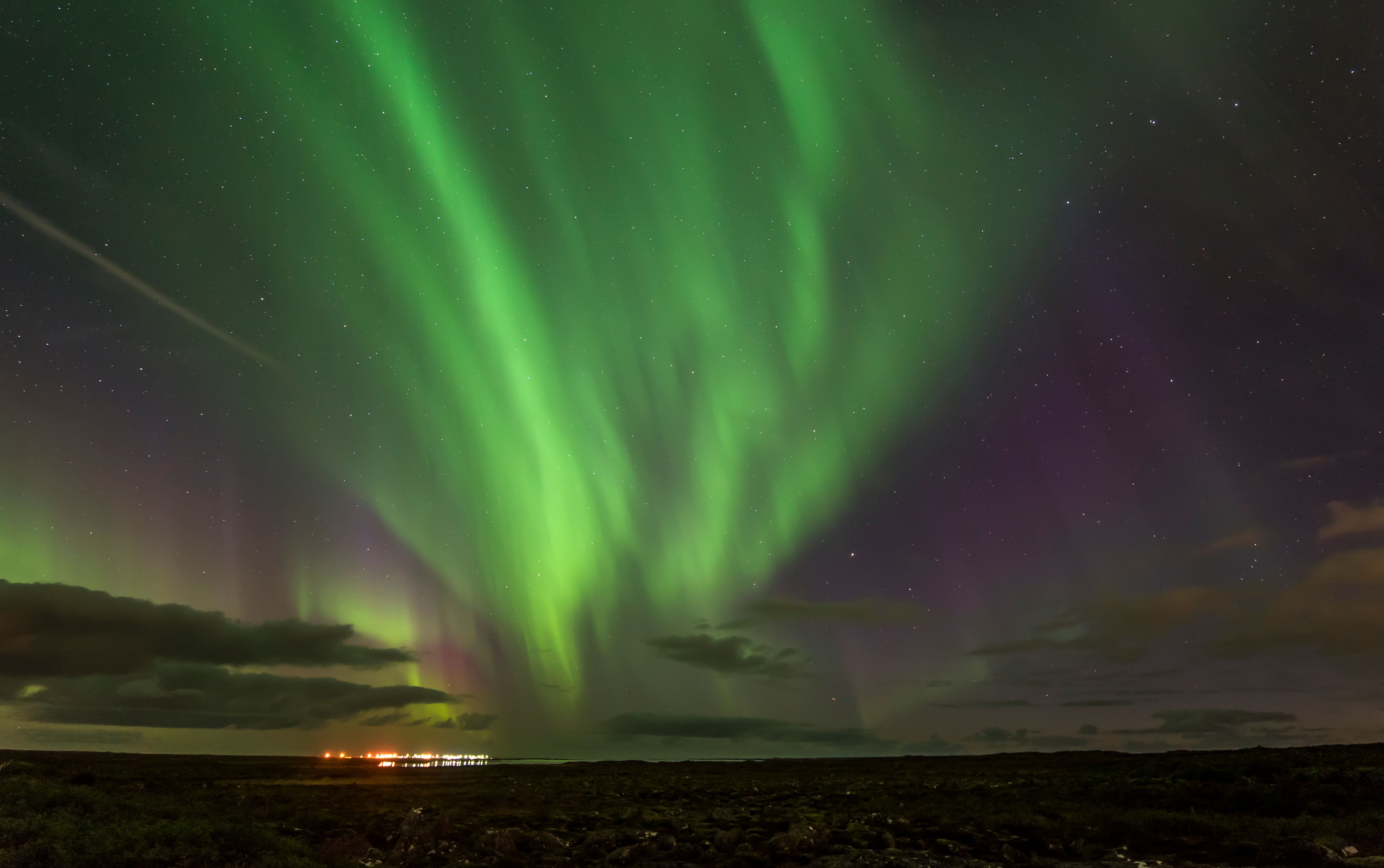 Stunning Aurora Borealis Over Icelandic Landscape · Free Stock Photo
