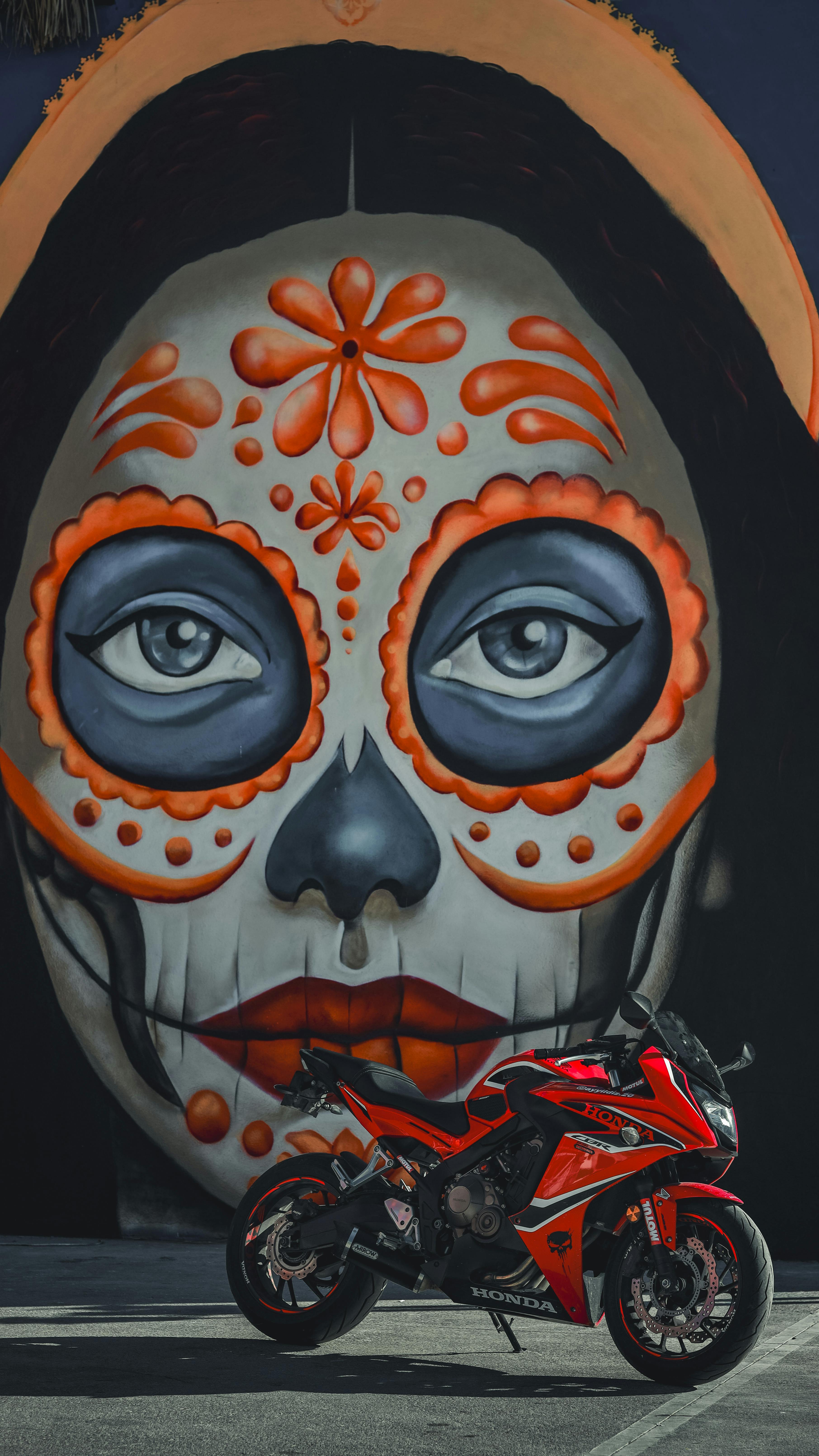 Vibrant Motorcycle and Day of the Dead Mural · Free Stock Photo