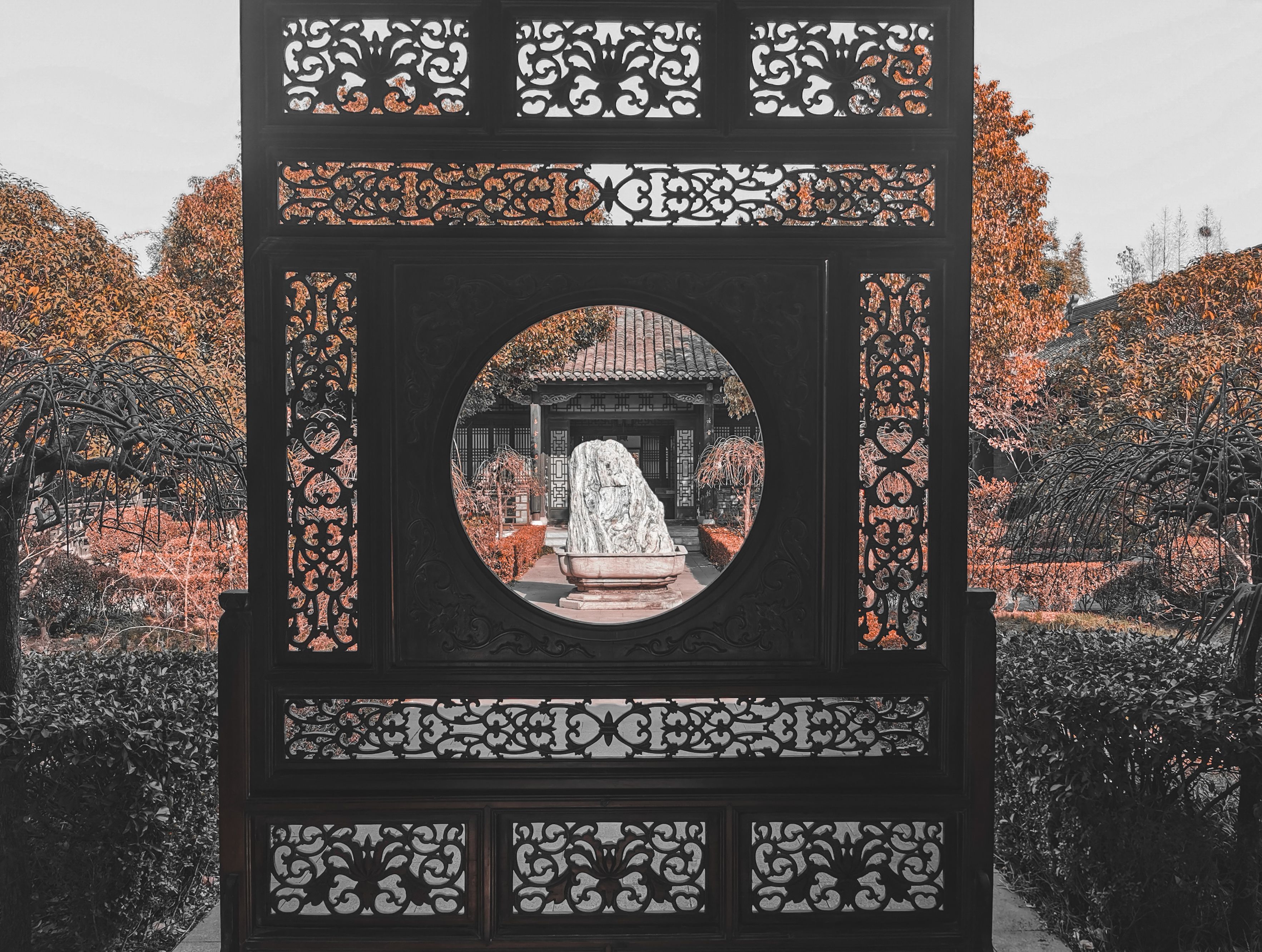 Ornate Asian Garden Gate with Scenic View · Free Stock Photo