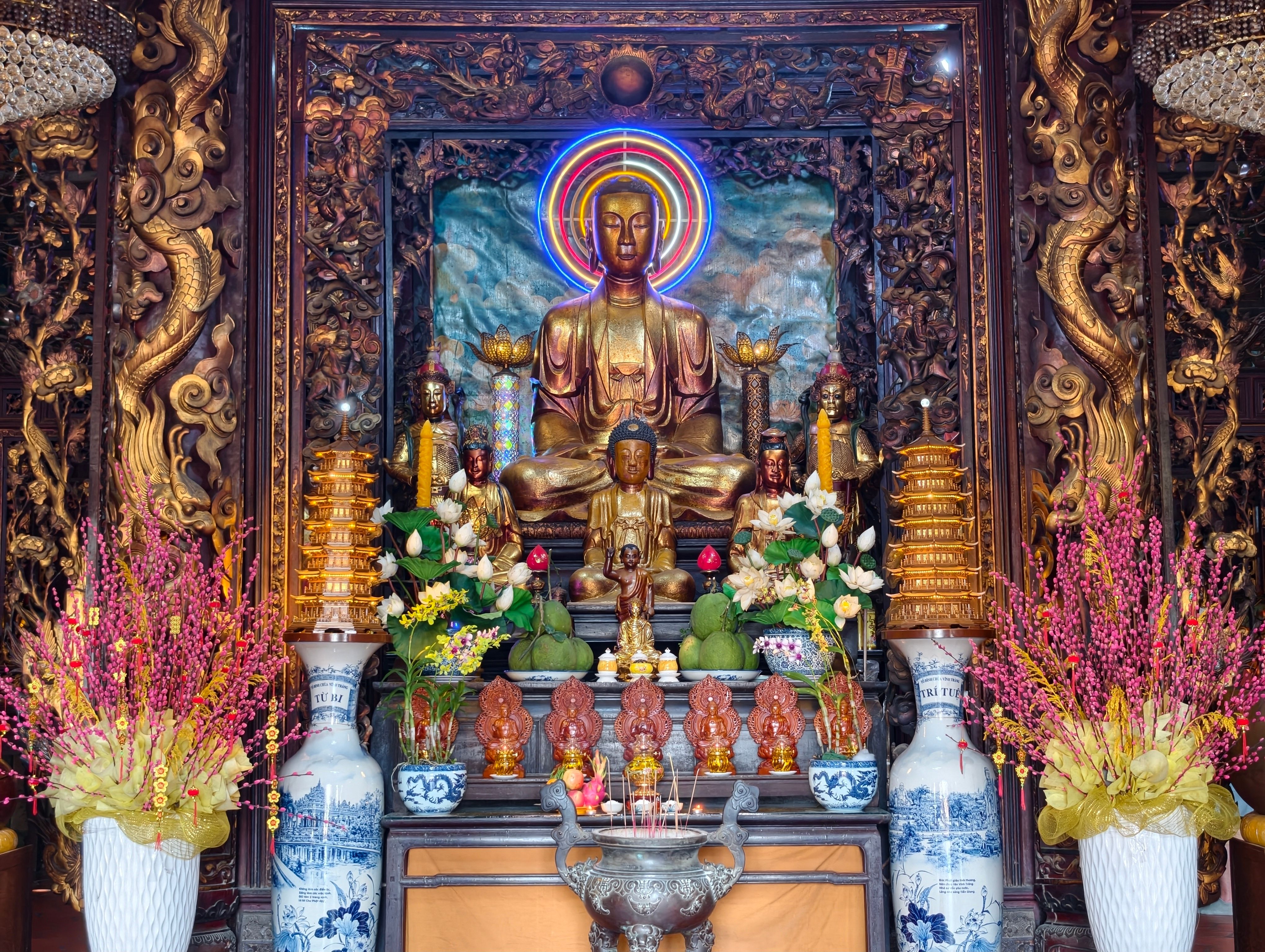 Exquisite Buddhist Temple Altar with Statues · Free Stock Photo