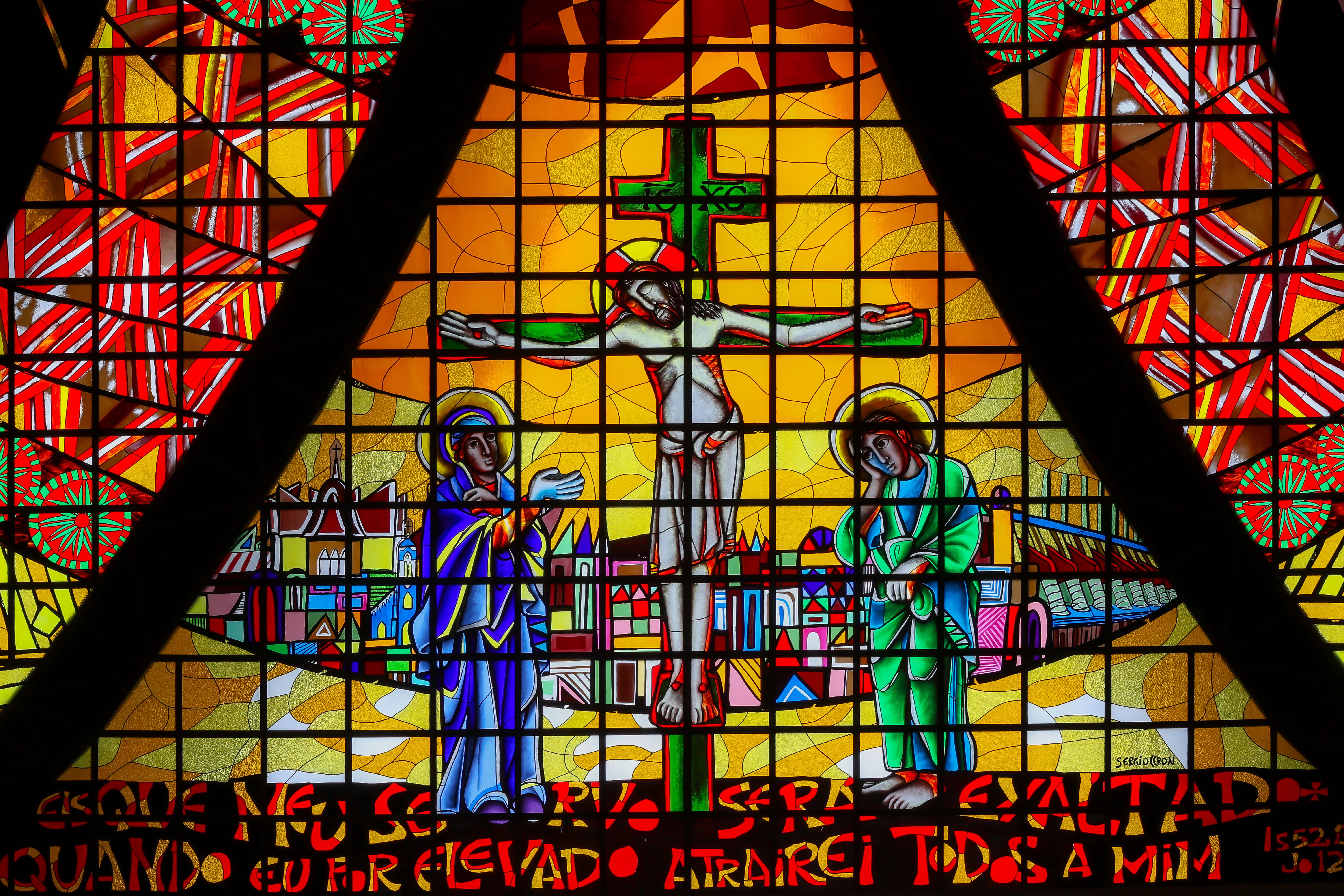 Vibrant Stained Glass Depicting Religious Scene · Free Stock Photo