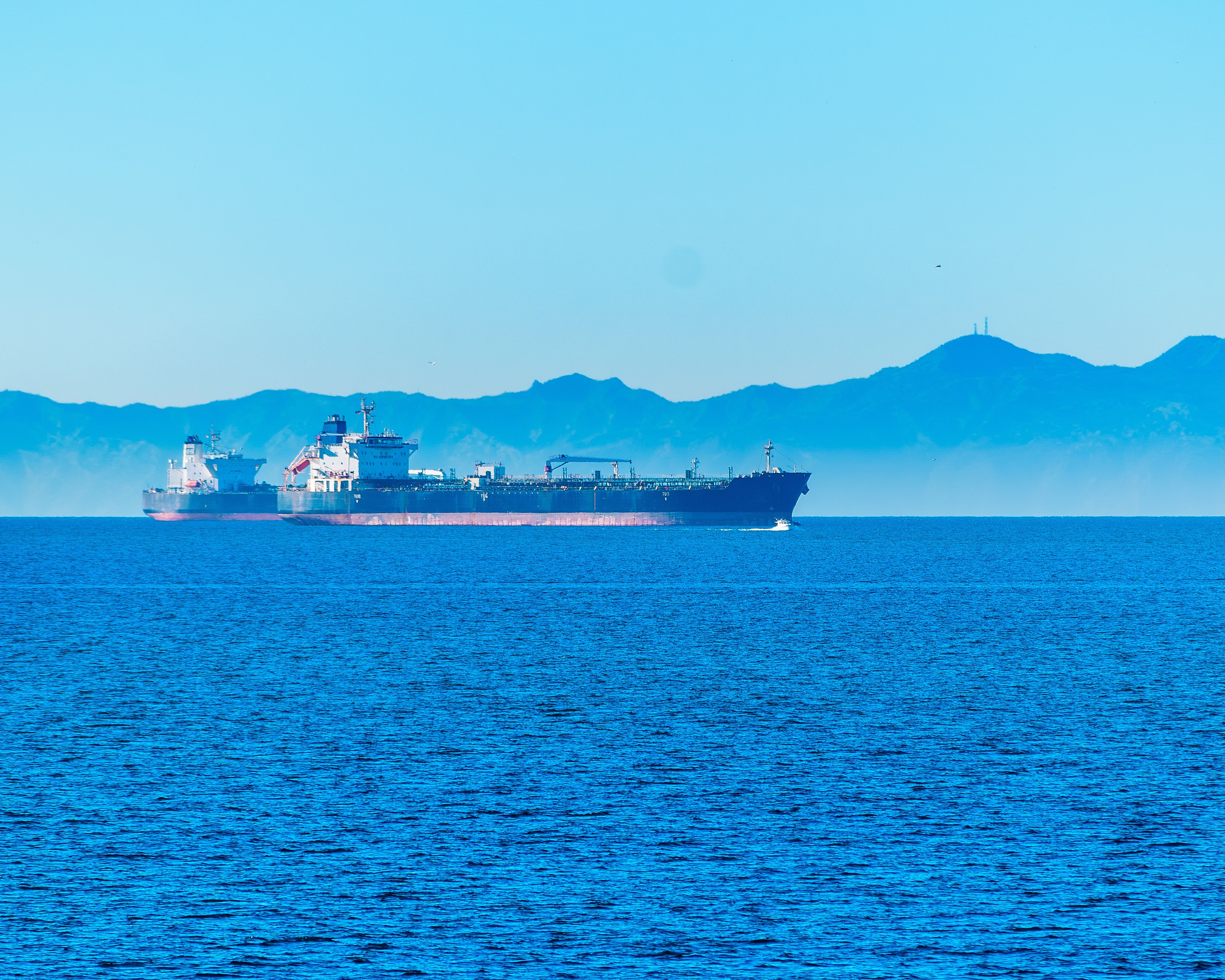 Large Container Ship Sailing Offshore Against Mountains · Free Stock Photo