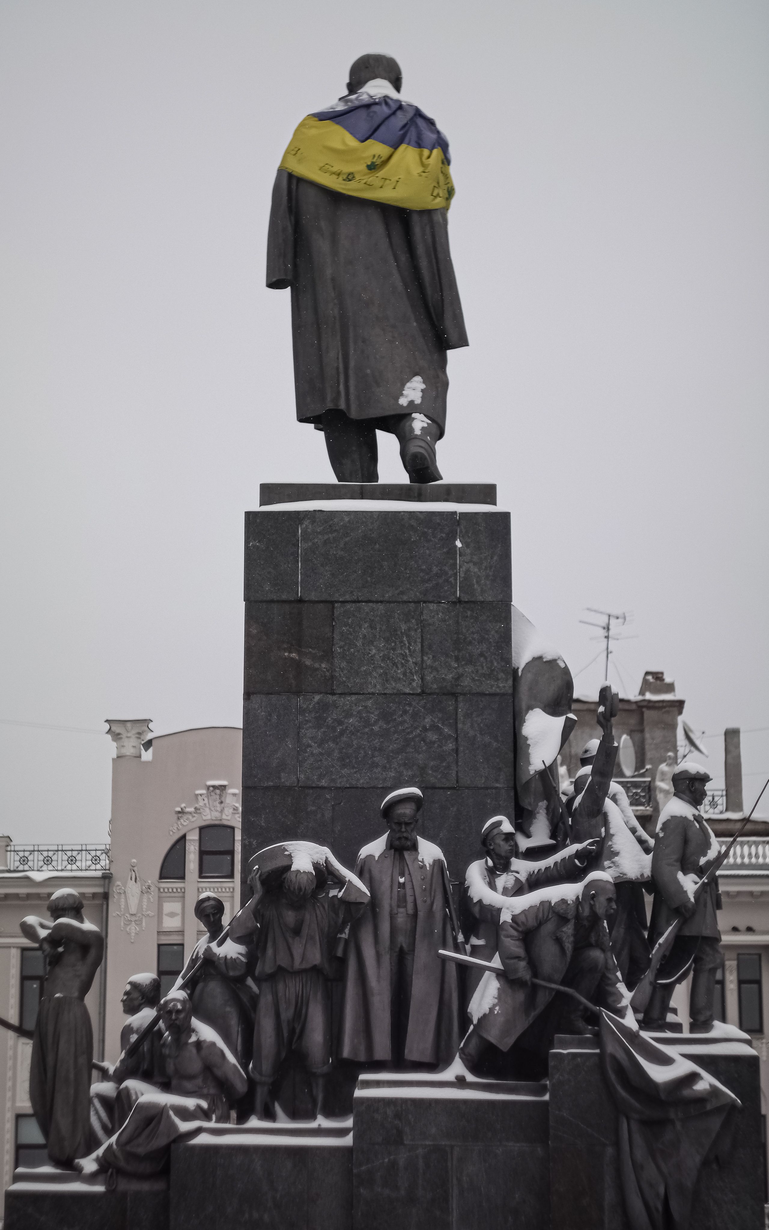 Historical Statue with Ukrainian Flag in Kharkiv · Free Stock Photo