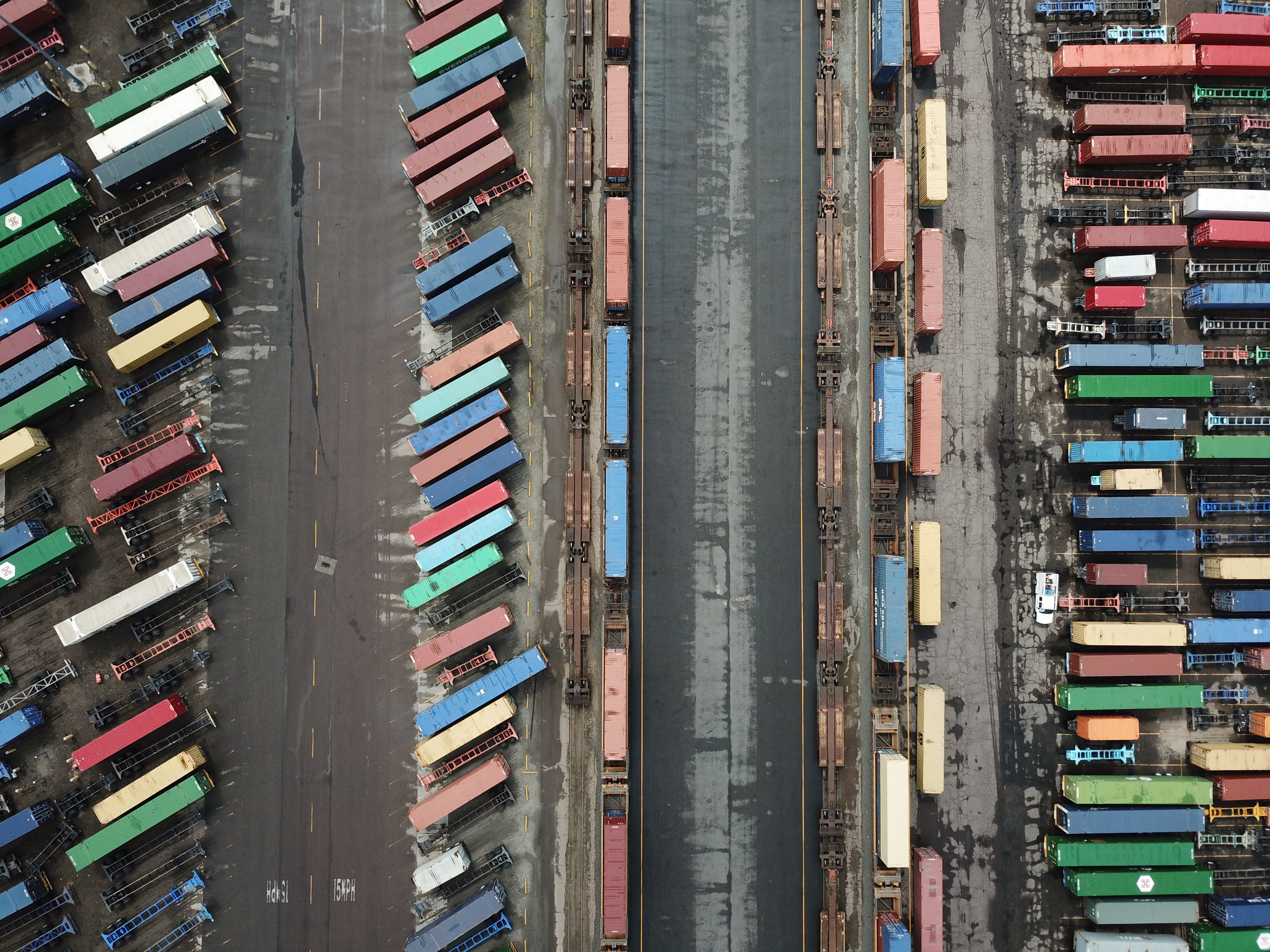 Aerial View of Shipping Containers at Port Terminal · Free Stock Photo