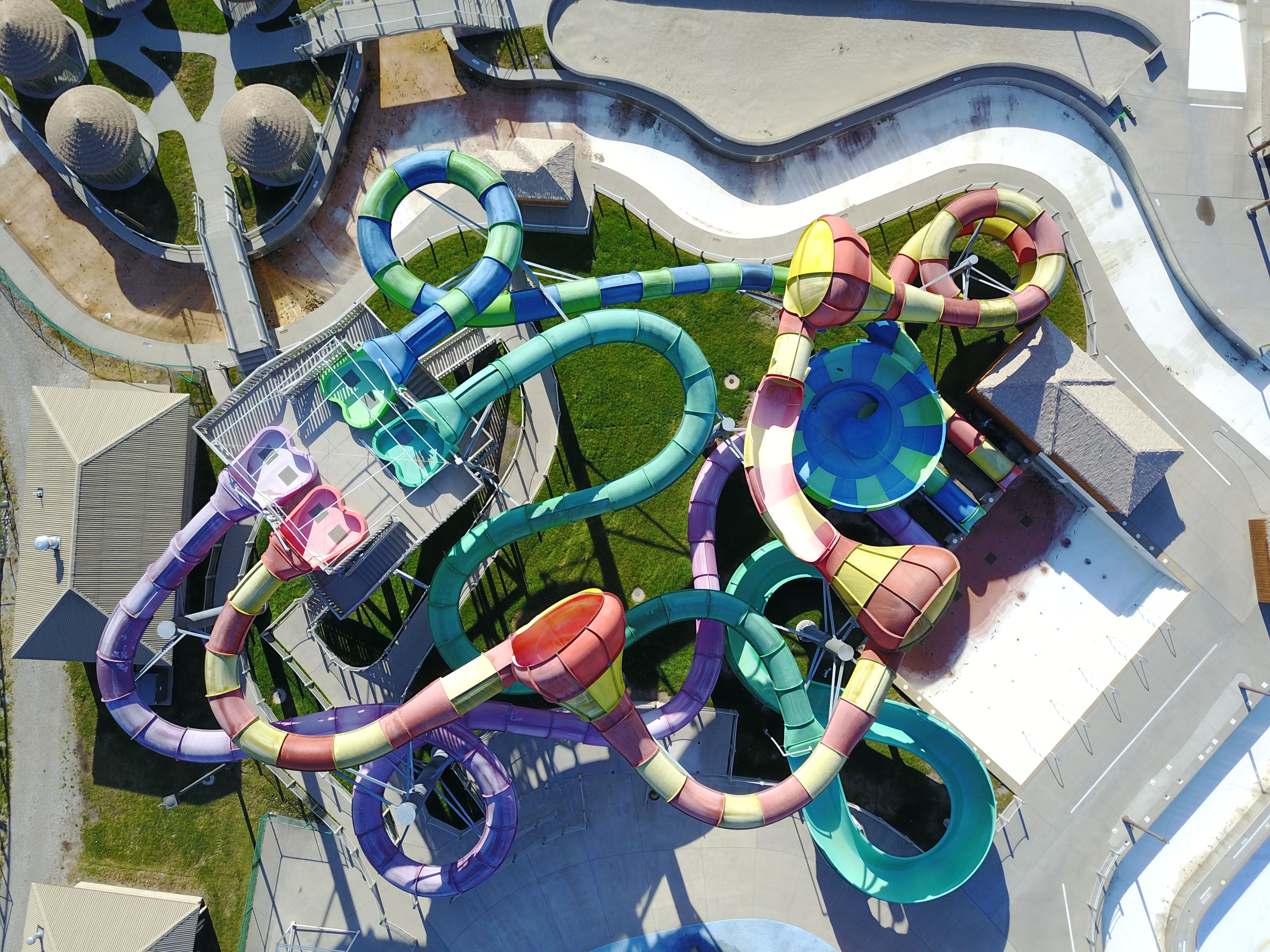 Aerial View of Colorful Water Park Slides · Free Stock Photo