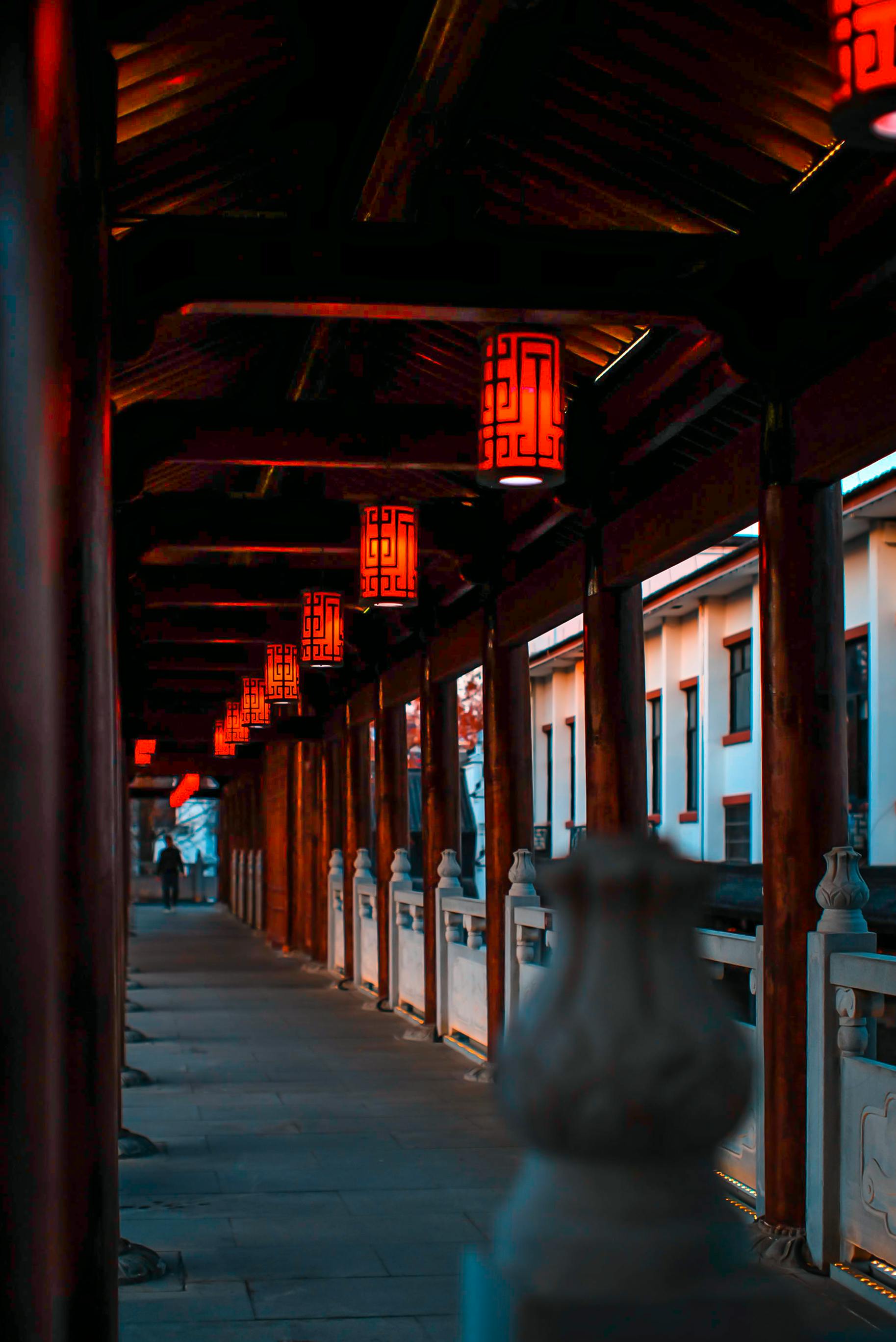 Traditional Chinese Lanterns in Covered Walkway · Free Stock Photo