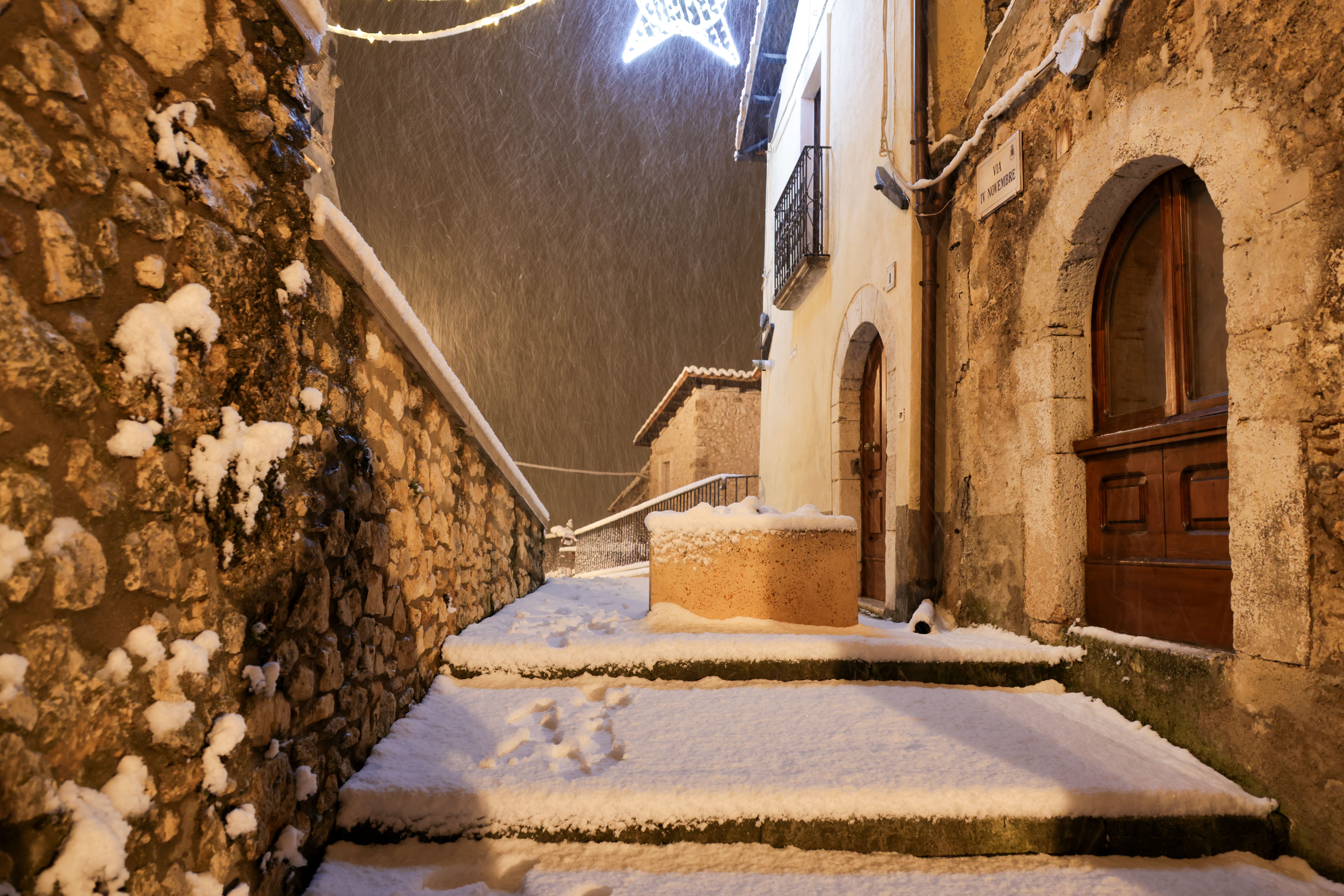Snowy Street Lamp at Night in Winter Scene · Free Stock Photo