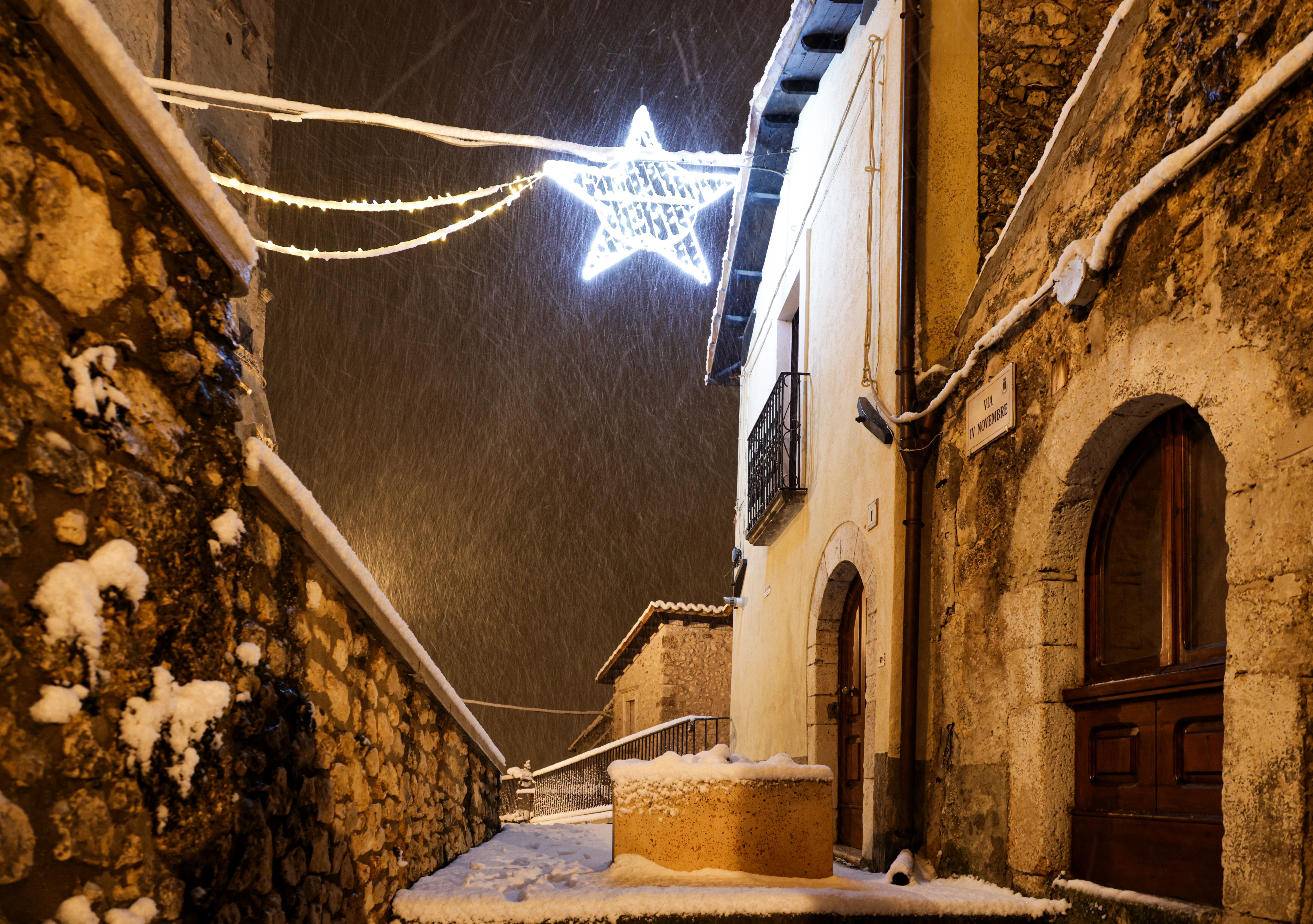 Snowy Street Lamp at Night in Winter Scene · Free Stock Photo