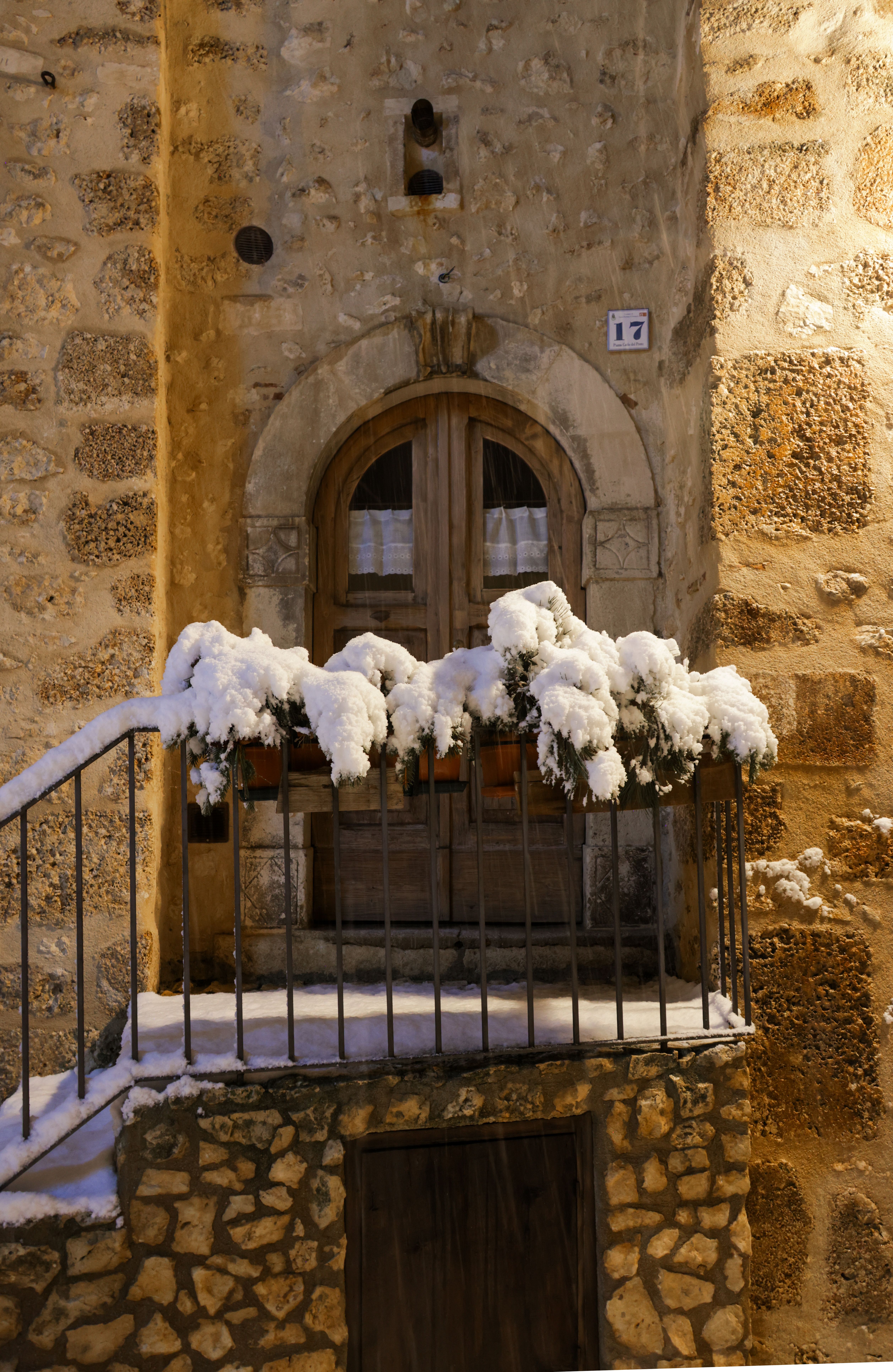 Charming Snow-Covered Rustic Village Balcony · Free Stock Photo