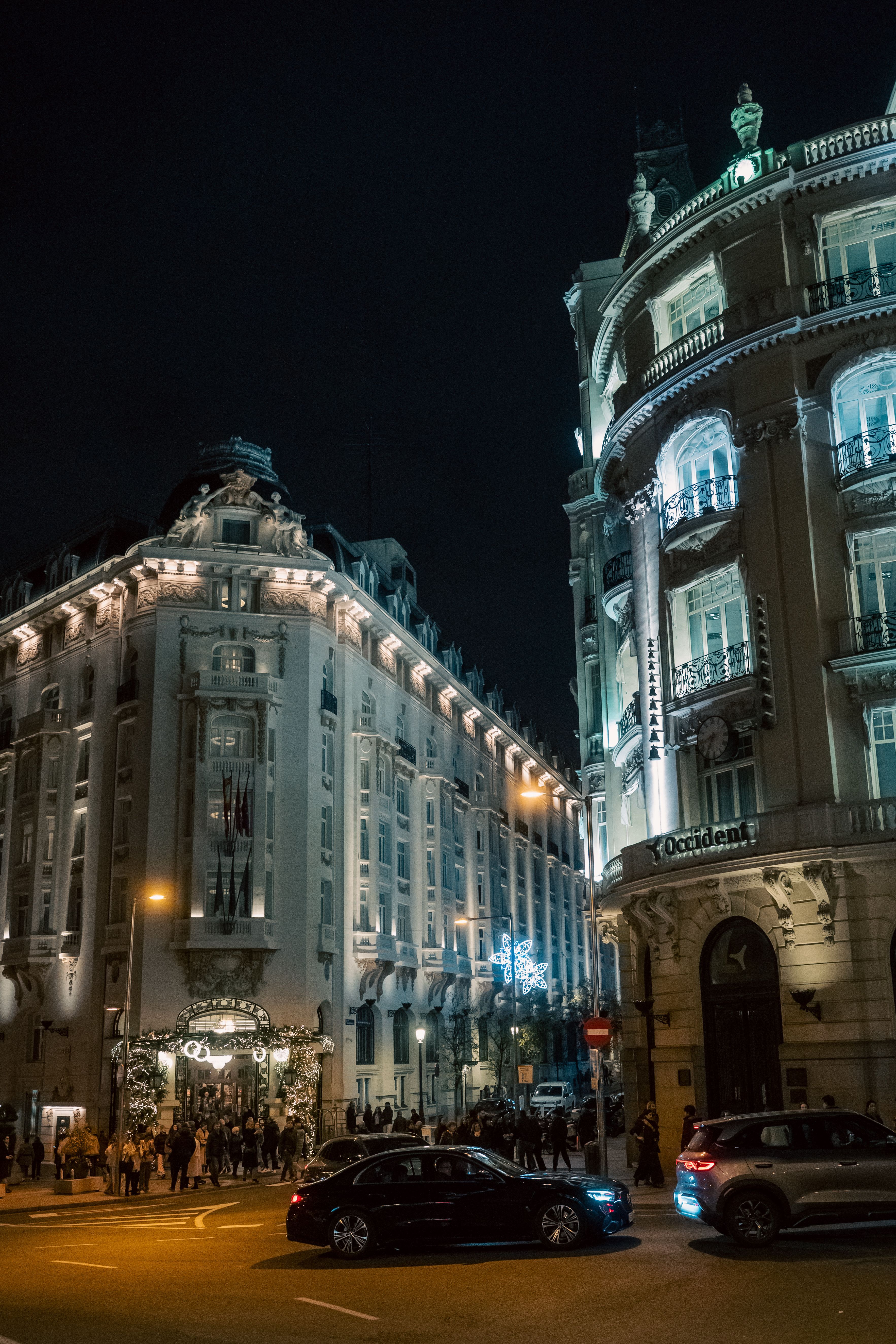 Night view of illuminated grand architecture street · Free Stock Photo