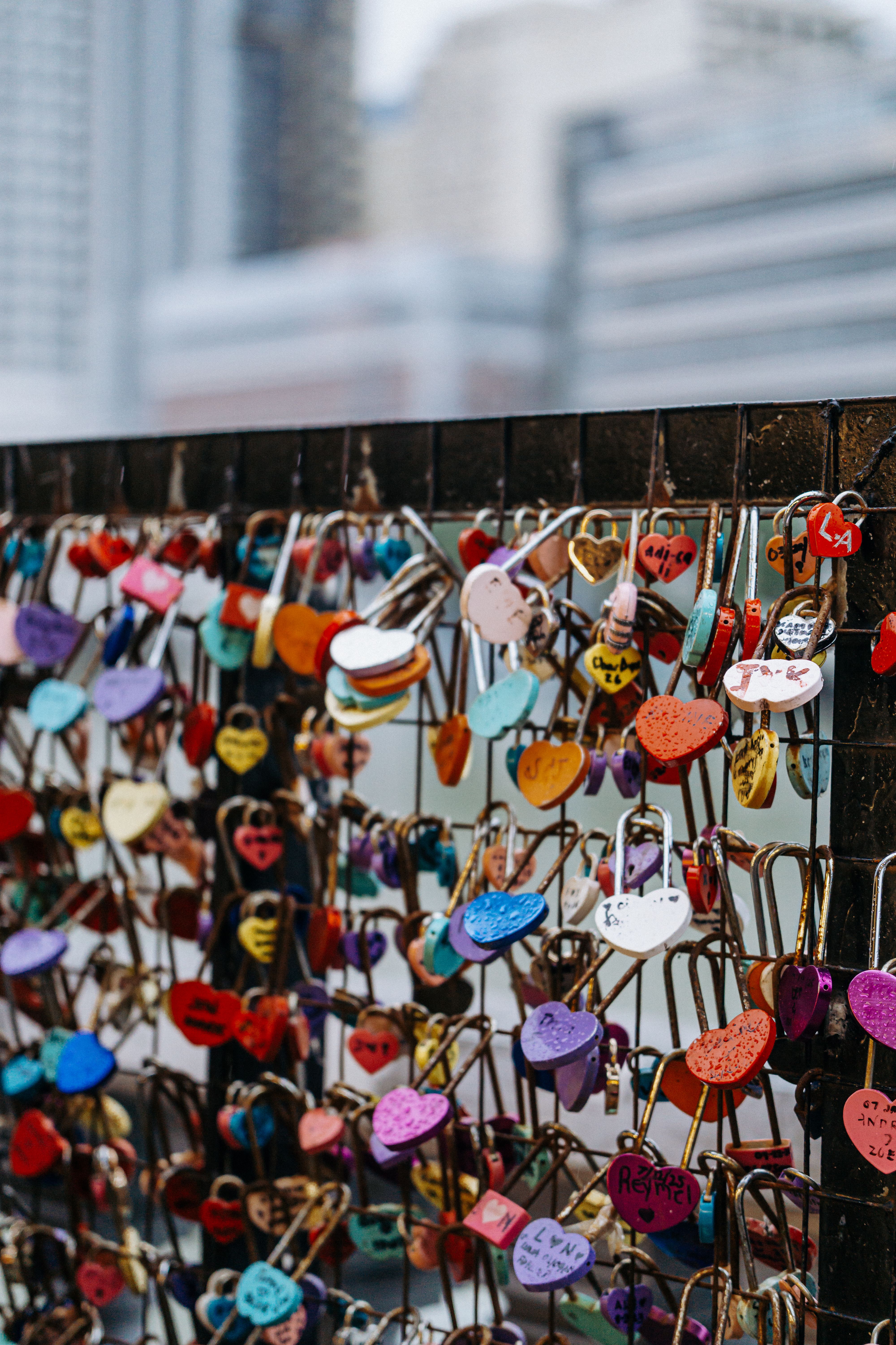 Colorful Love Locks on Urban Bridge Fence · Free Stock Photo