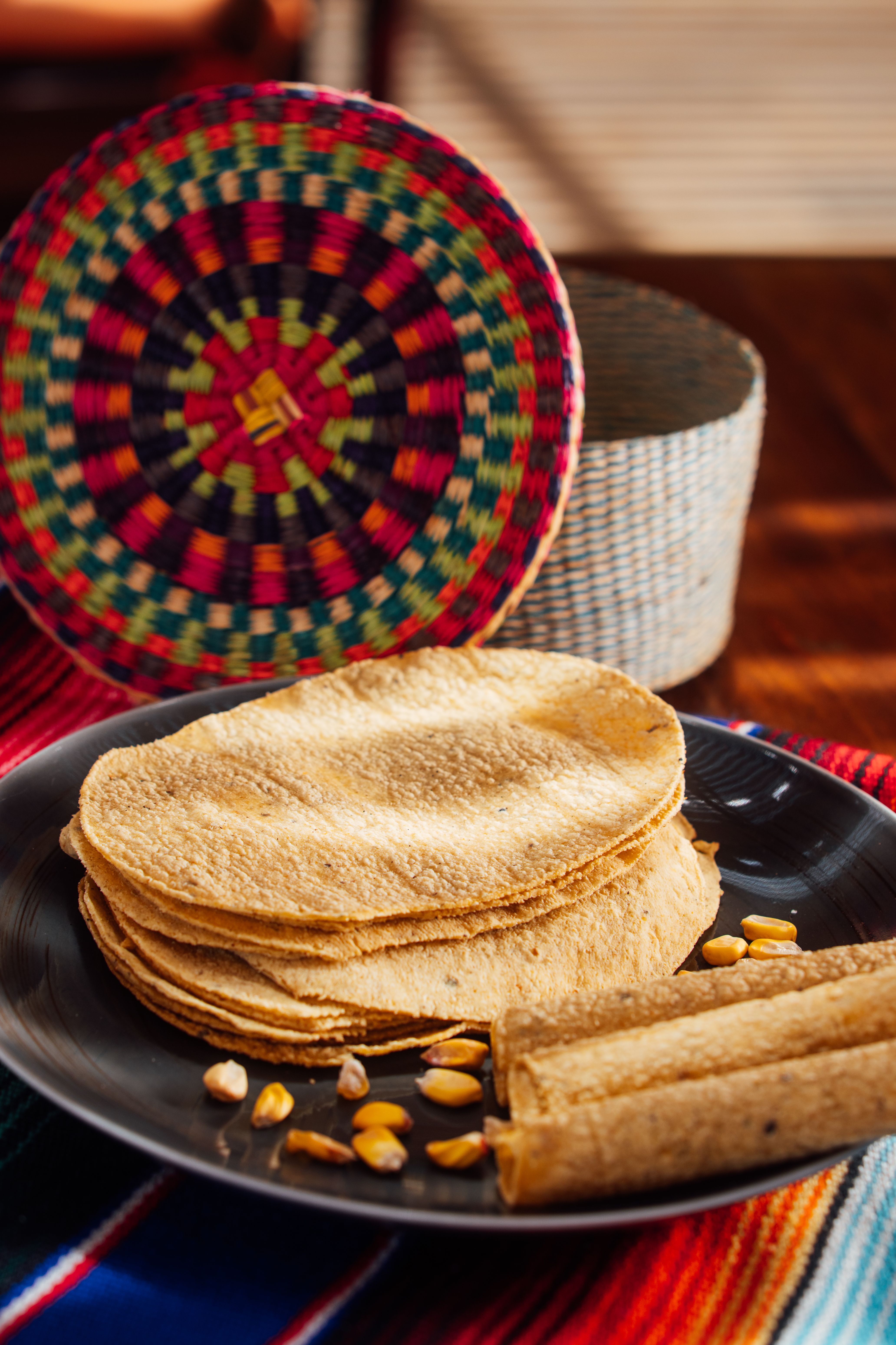 Traditional Mexican Corn Tortillas with Colorful Basket · Free Stock Photo