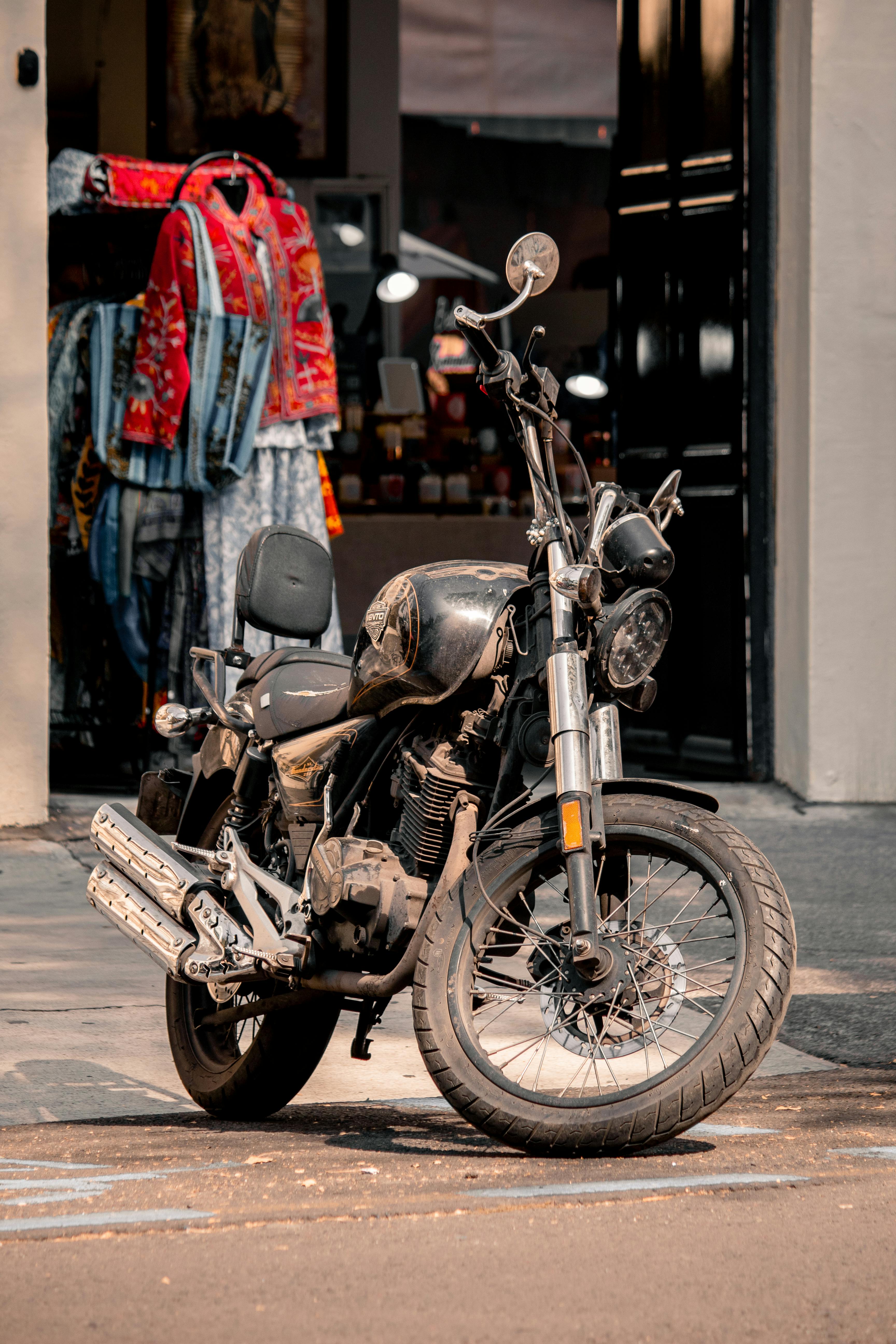 Classic Motorcycle Parked Avenue in Mexico City · Free Stock Photo