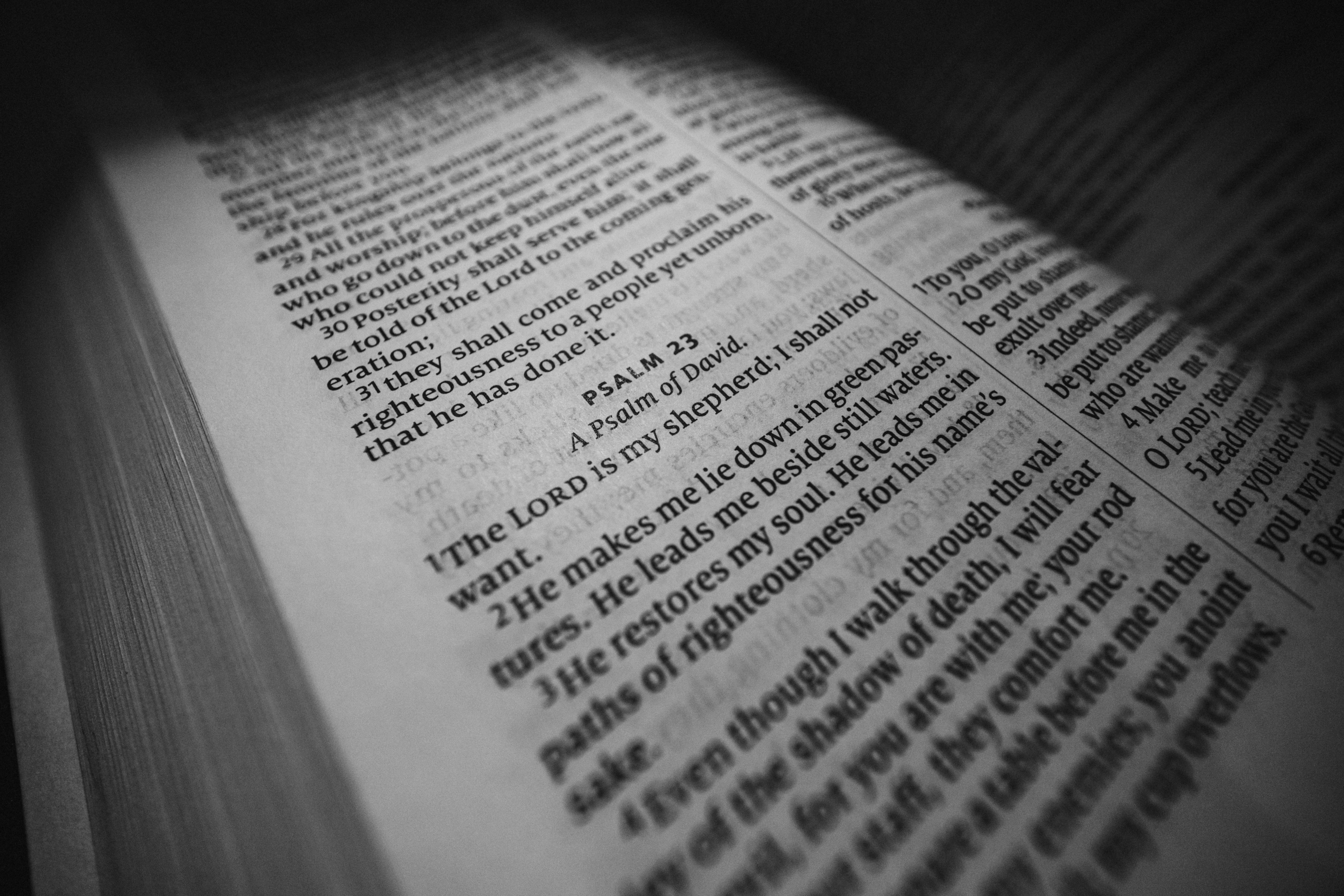Close-up of Psalm 23 in Open Bible · Free Stock Photo
