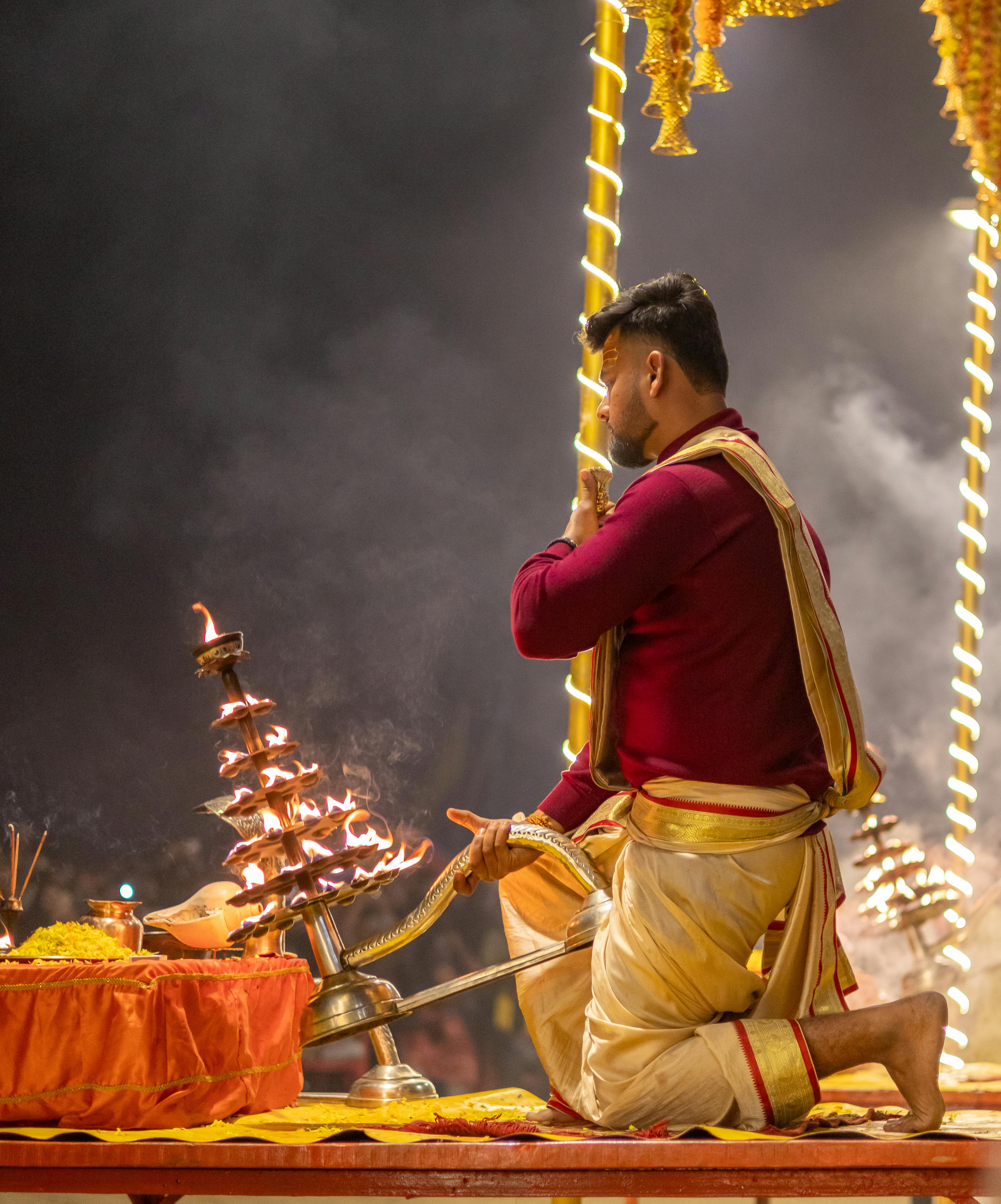 Varanasi Ganga Aarti Ritual at Night · Free Stock Photo