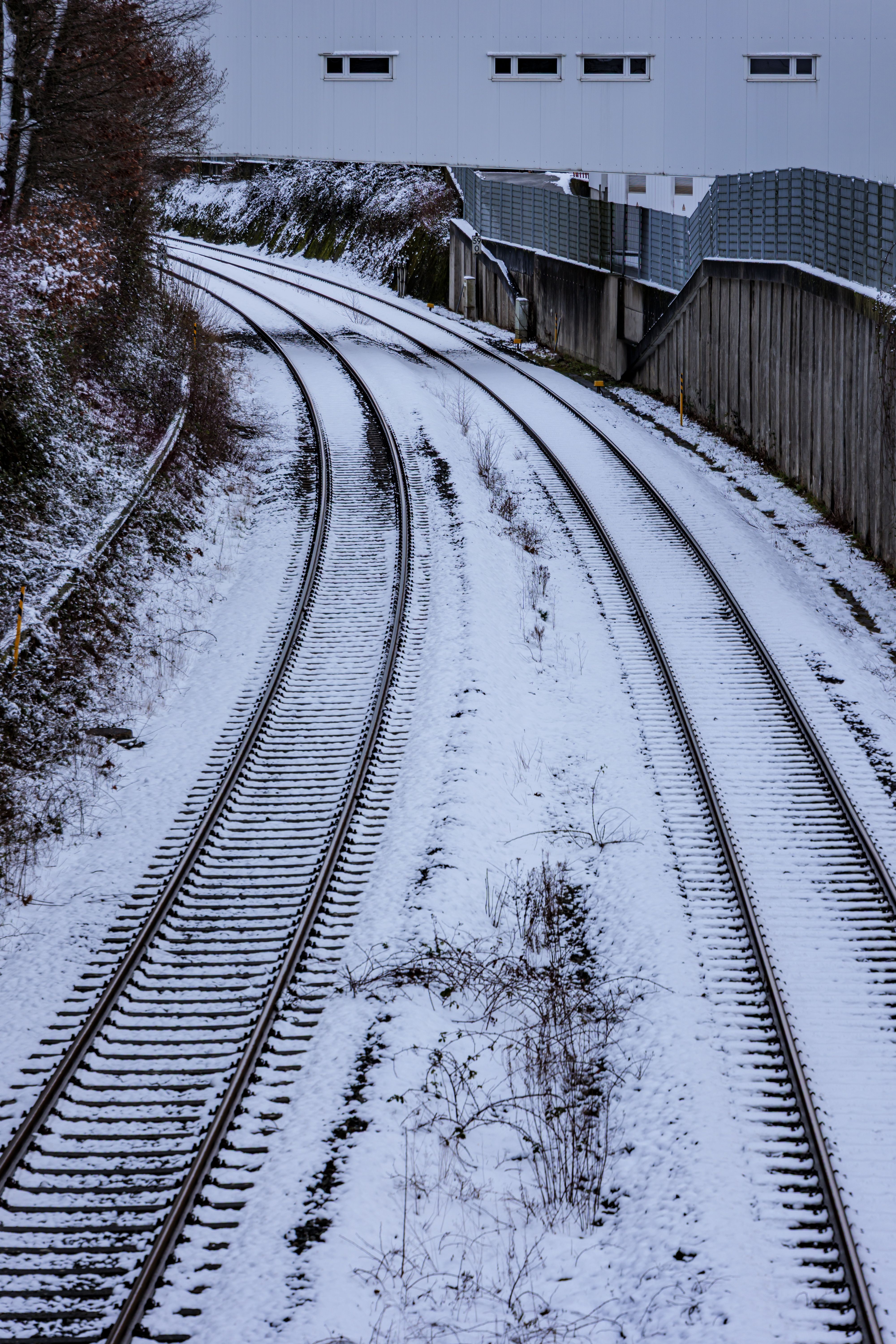 Snow-Covered Railway Track in Winter Landscape · Free Stock Photo