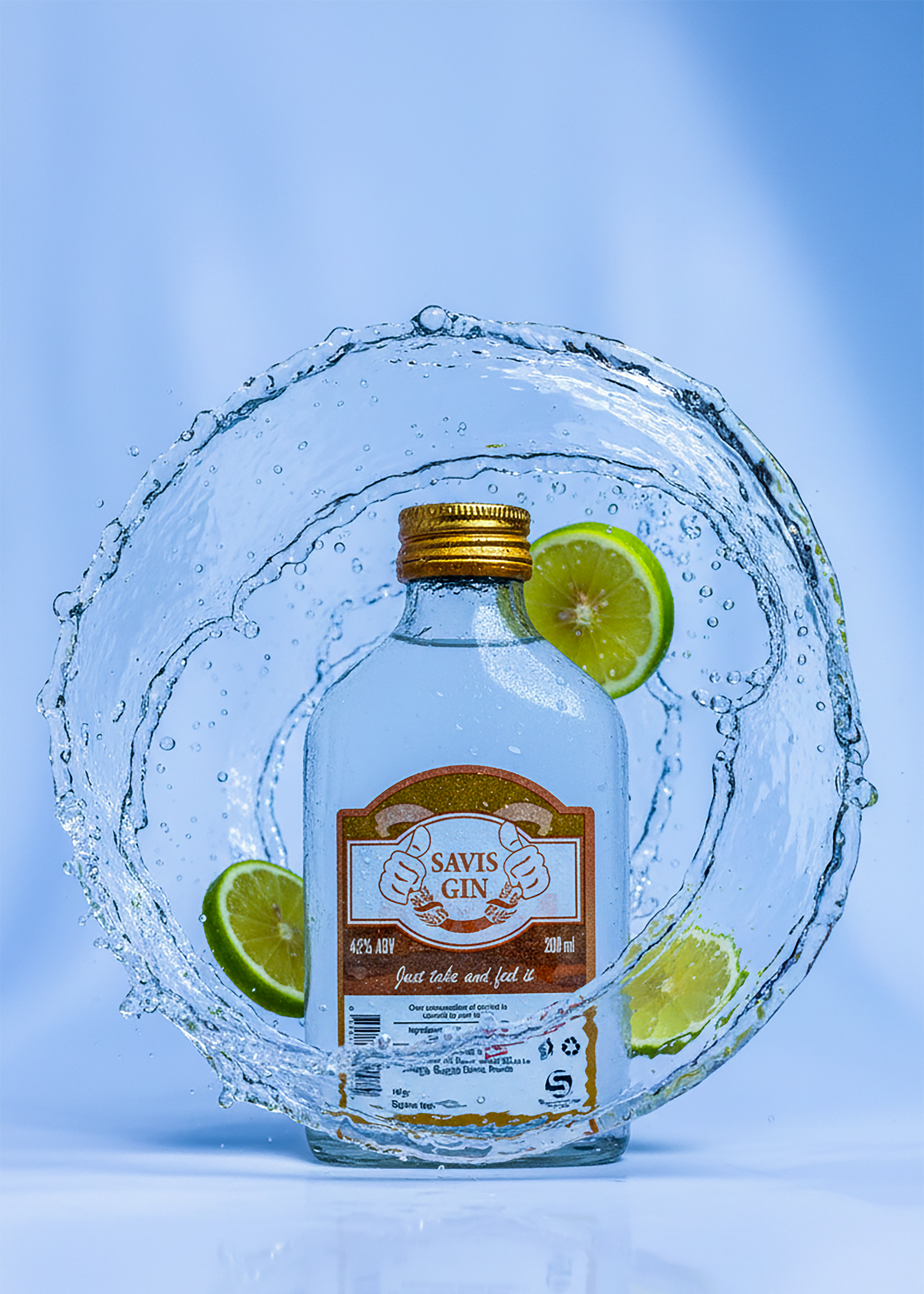 Refreshing Gin Bottle Splash with Lime Slices · Free Stock Photo