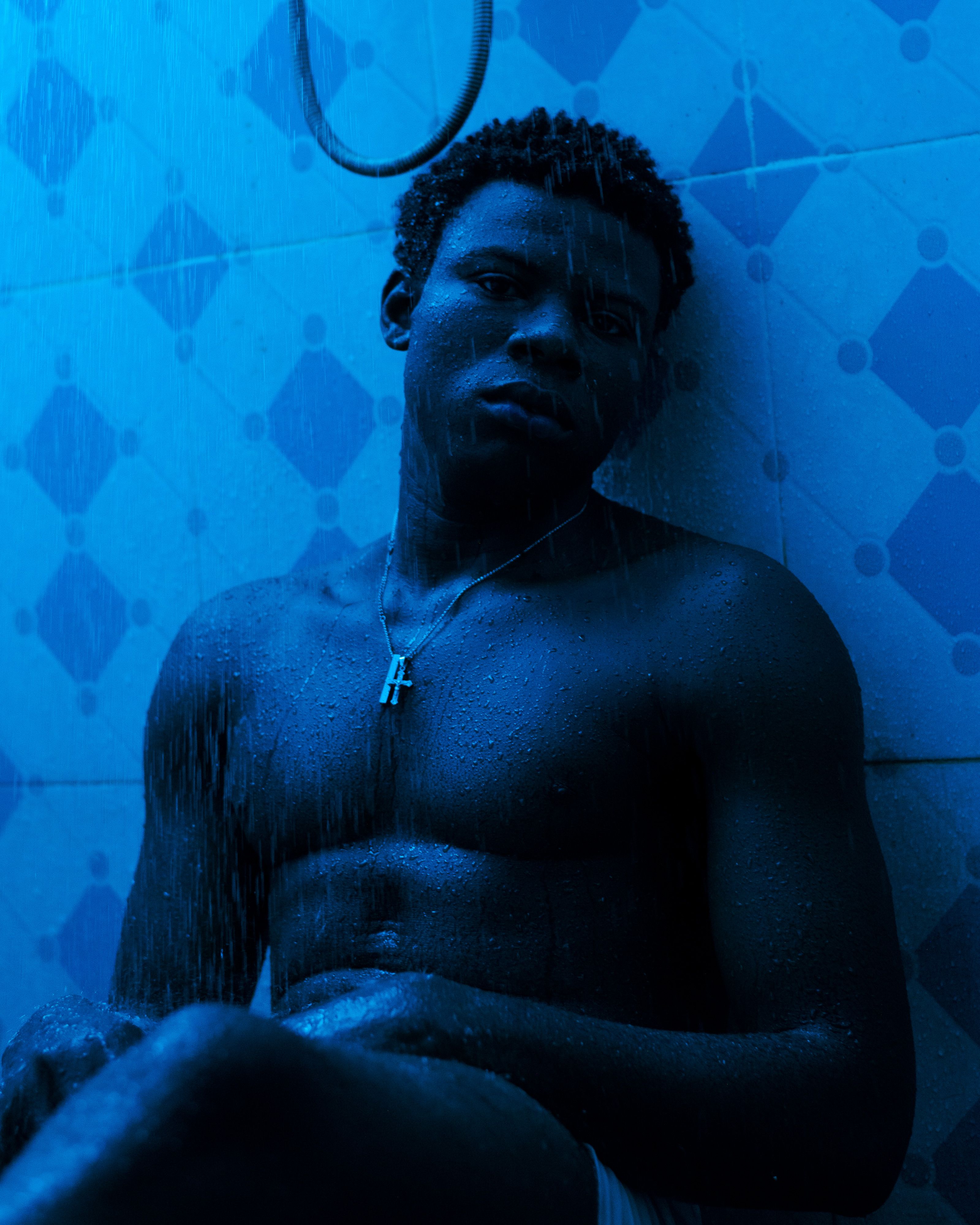 Moody Shower Portrait with Blue Lighting · Free Stock Photo