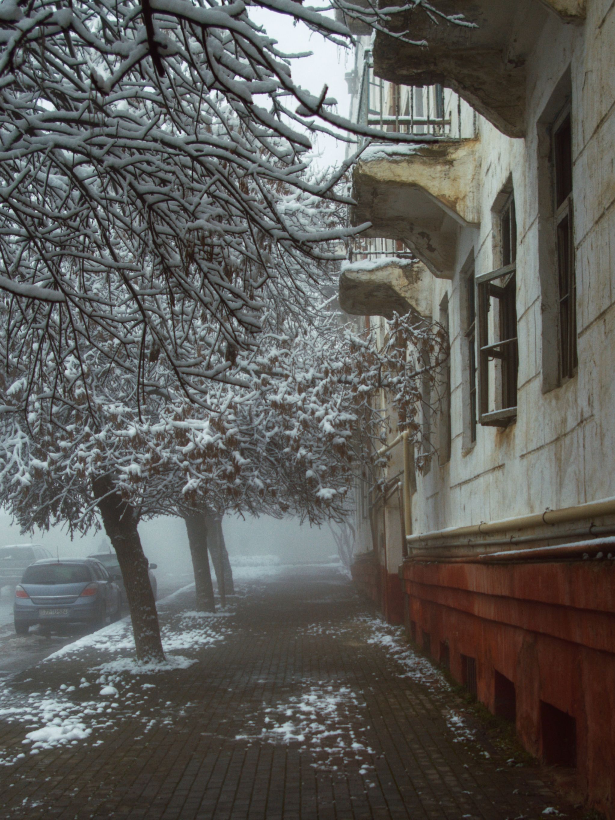 Snowy Urban Street with Historic Building · Free Stock Photo
