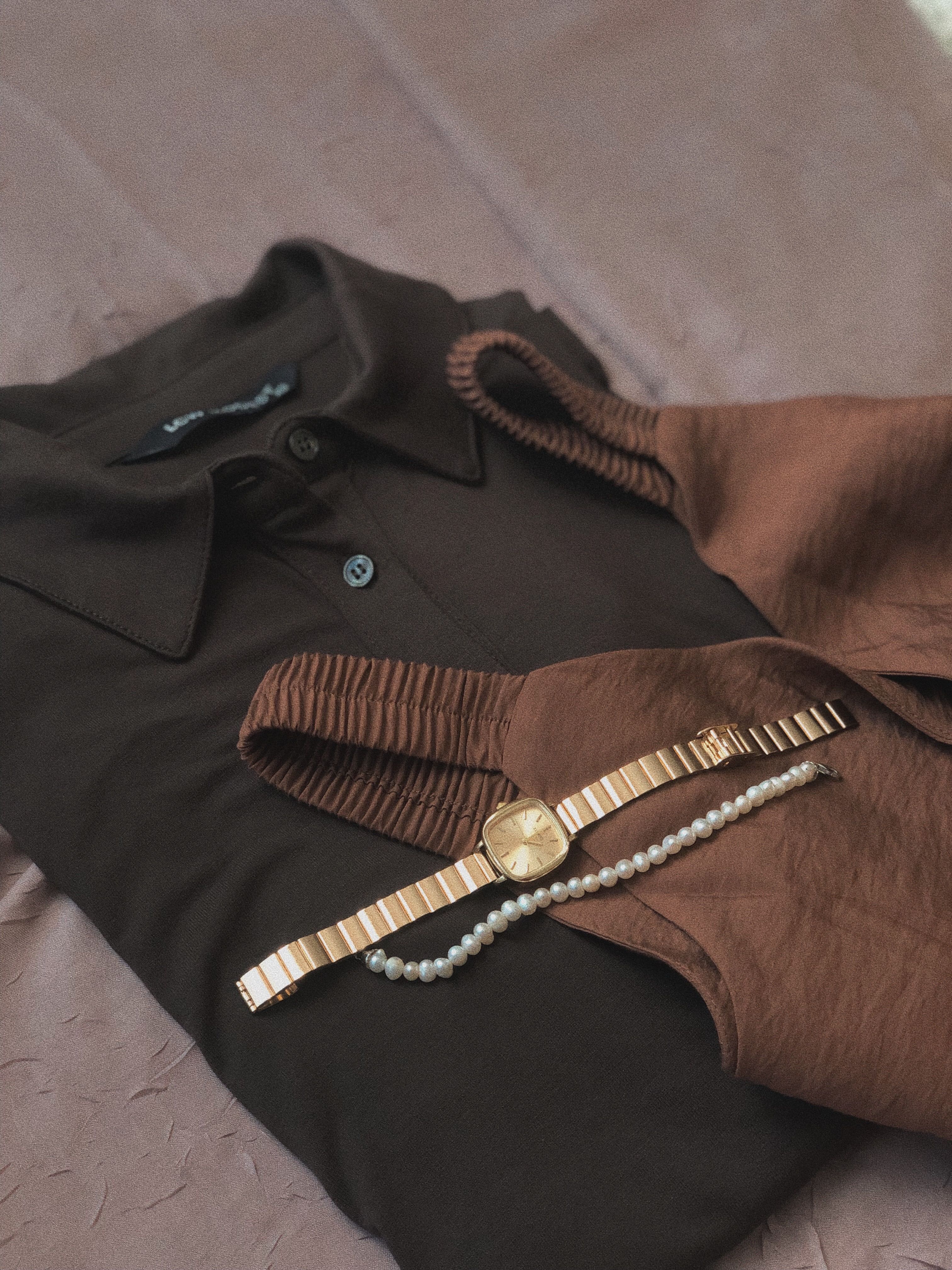 Brown Shirt & Top with Gold Watch Flat Lay · Free Stock Photo