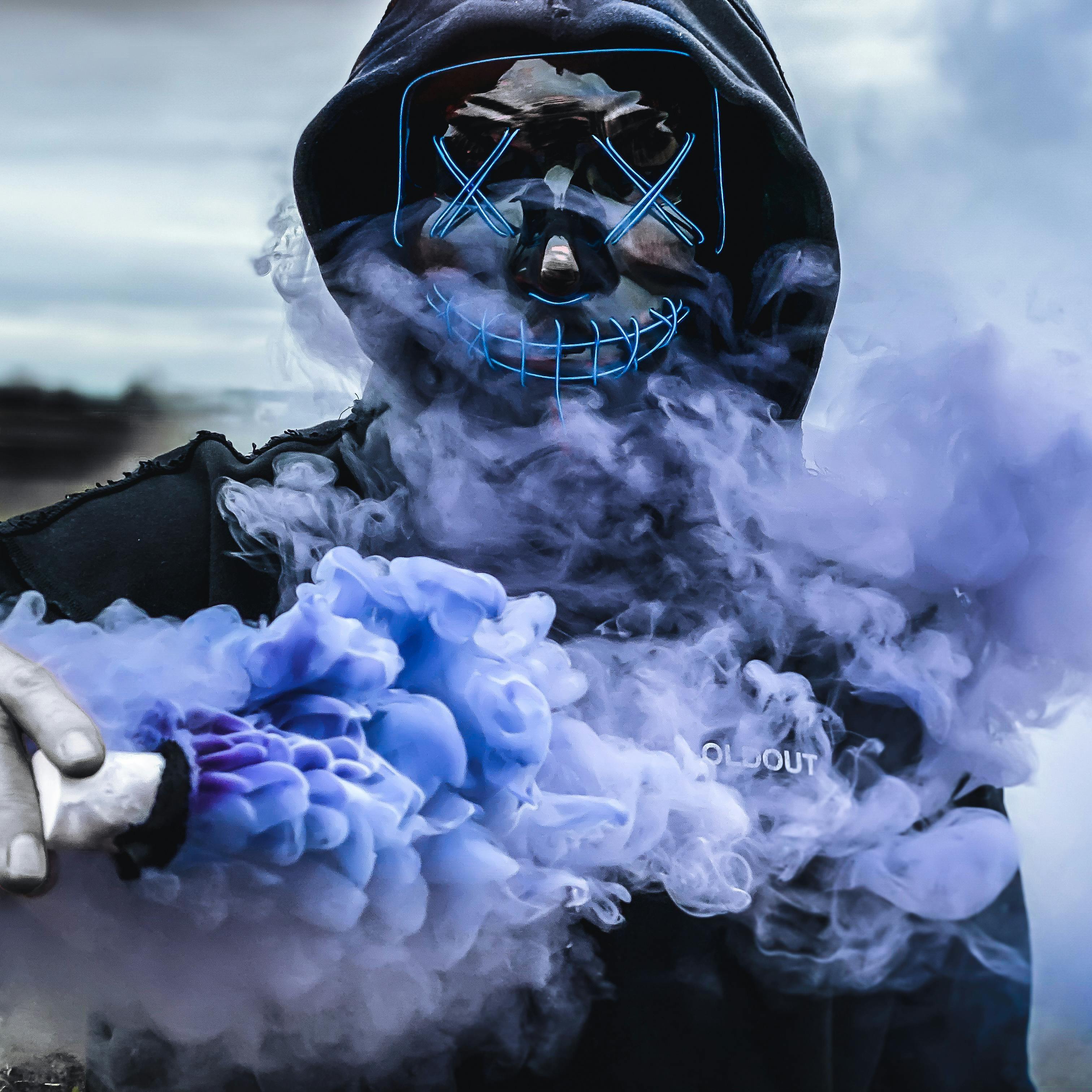 Free stock photo of 3d neon hacker mask, anonymous, color smoke bombs