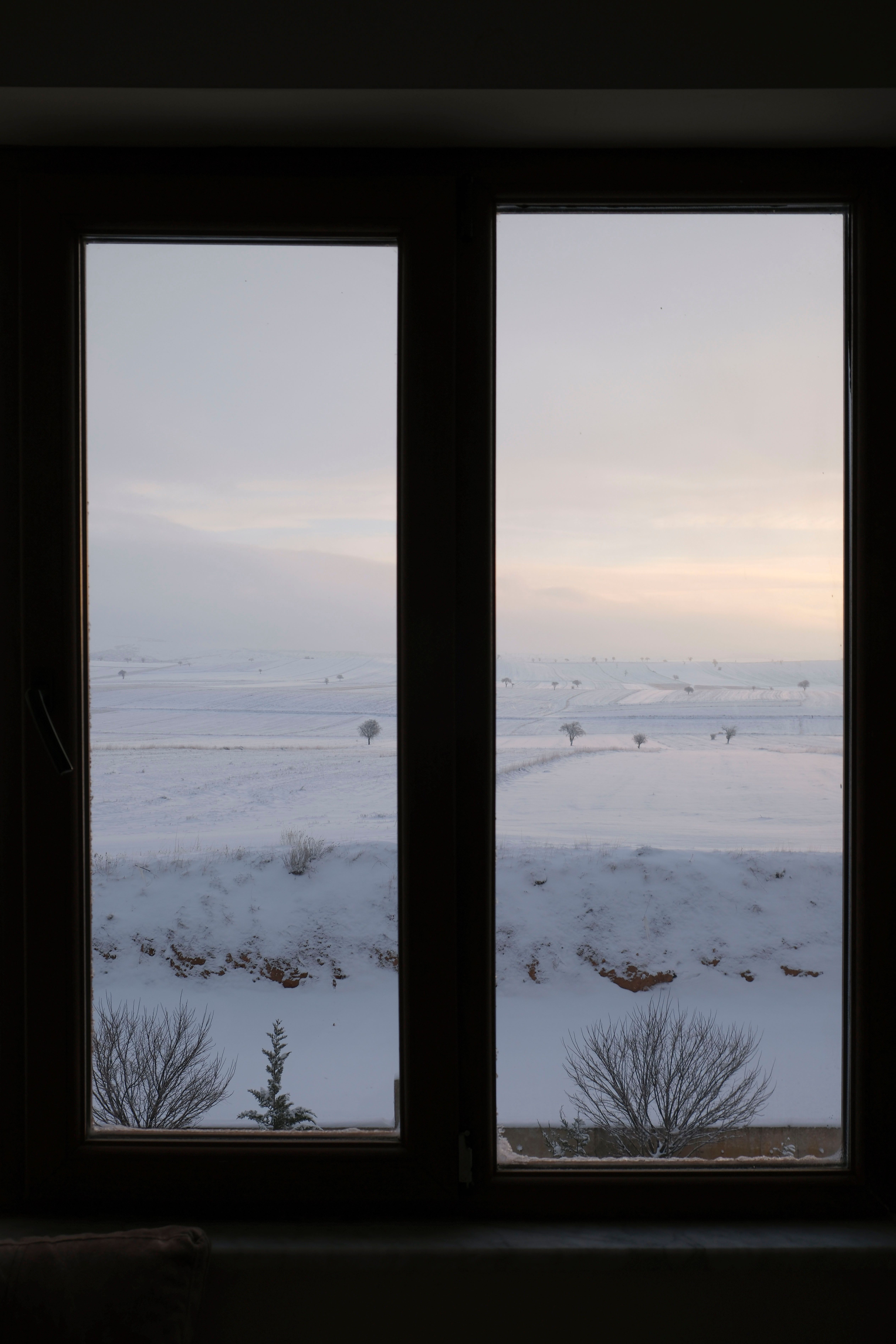 Winter Landscape Through Window: Tranquil View · Free Stock Photo