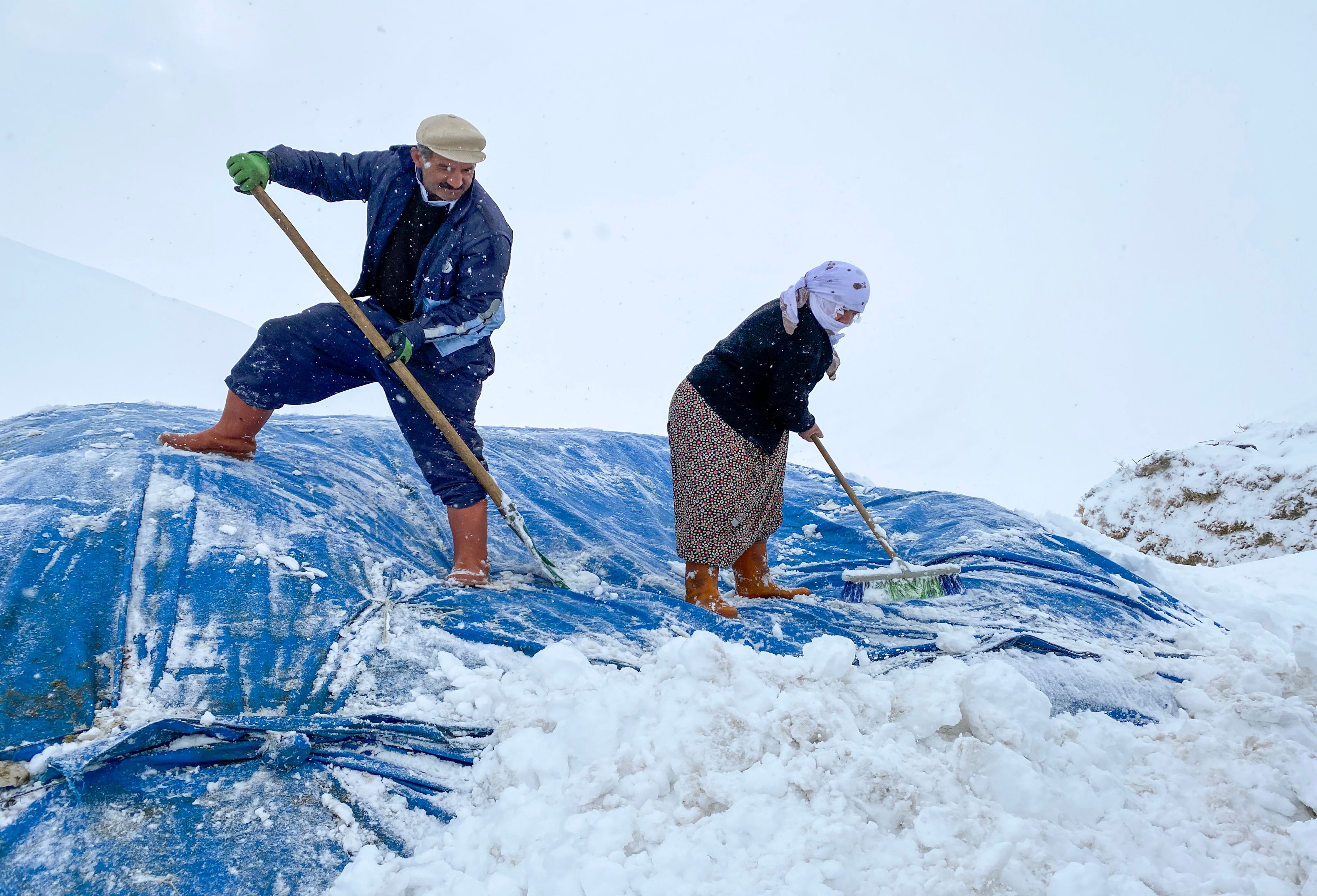 Two People Shoveling Snow on a Winter Day · Free Stock Photo